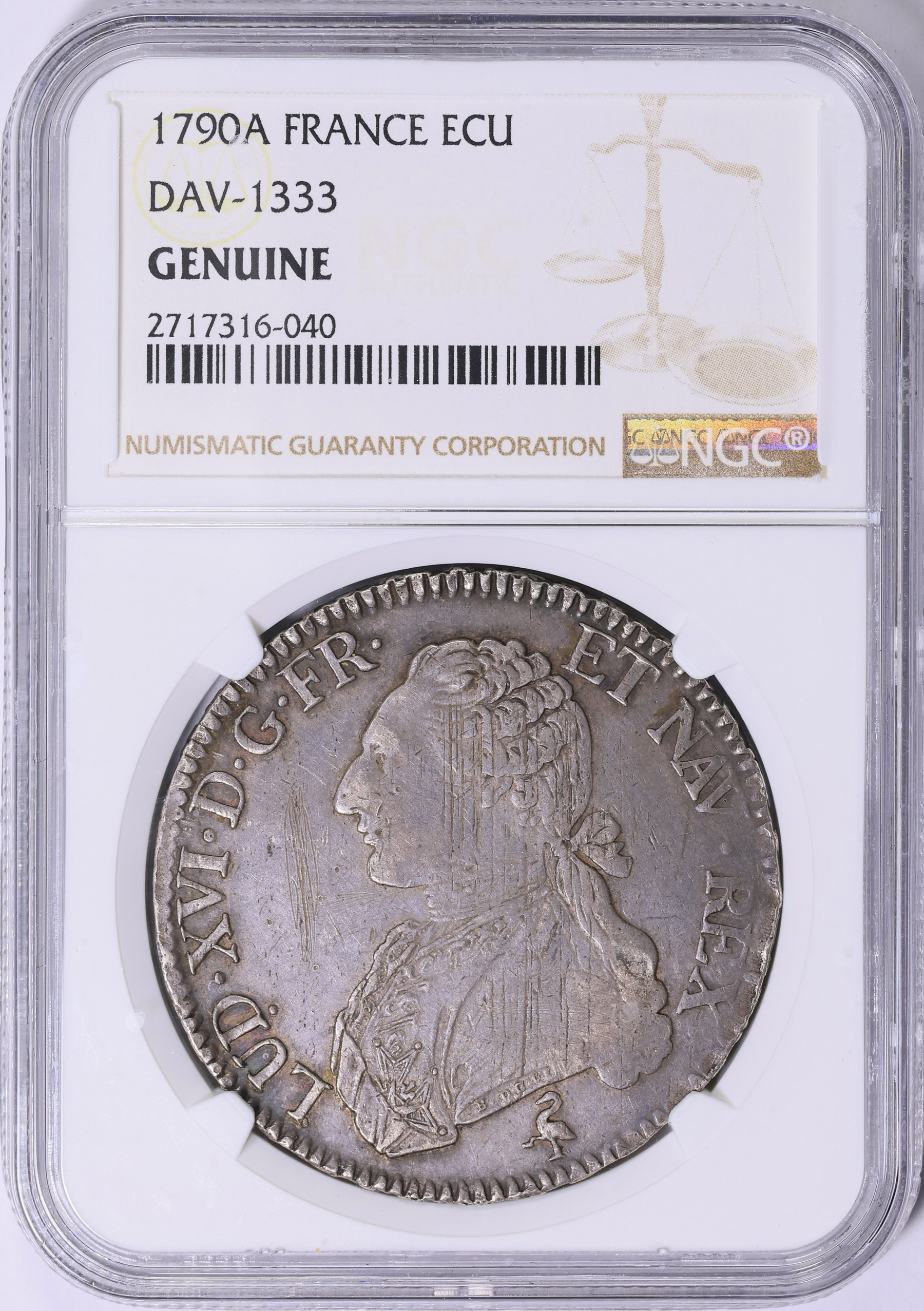 France 1790-A Ecu Dot, Second Semester KM-564.1 NGC Genuine (Item ...