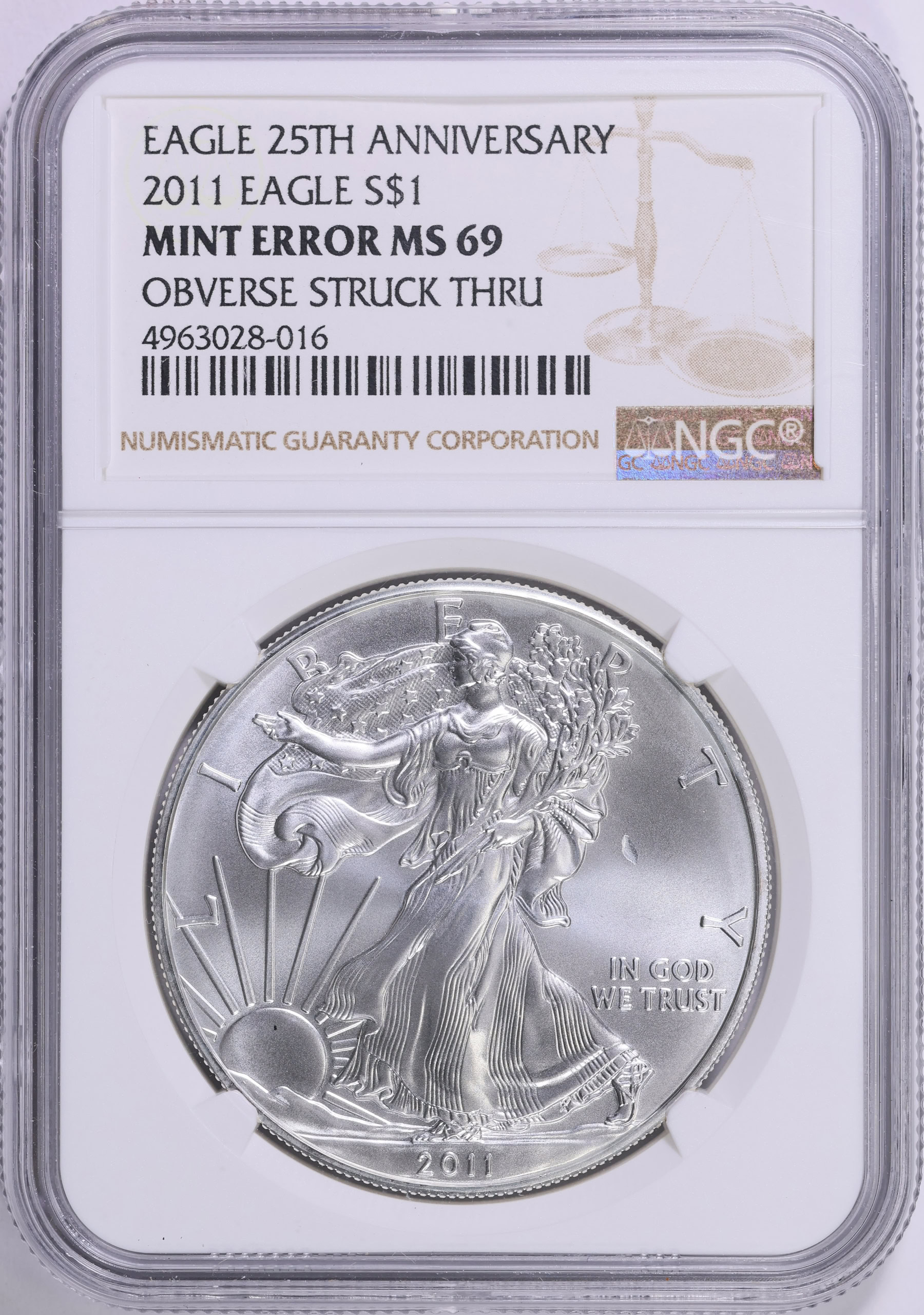 Mint Error 2011 $1 Silver Eagle Obverse Struck Through NGC MS-69 | NGC ...