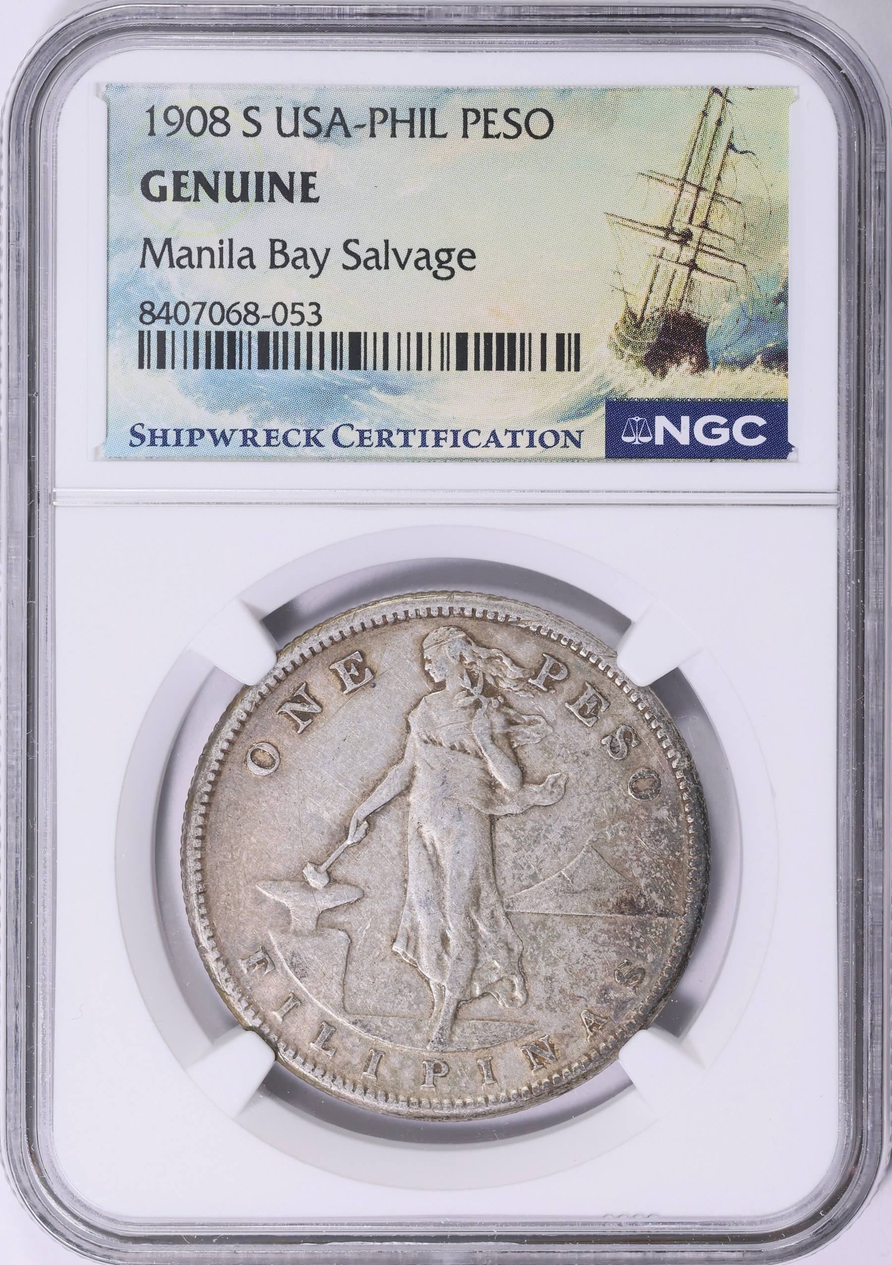 1908-S U.S. Philippines Peso NGC Genuine (Shipwreck Manila Bay Salvage ...