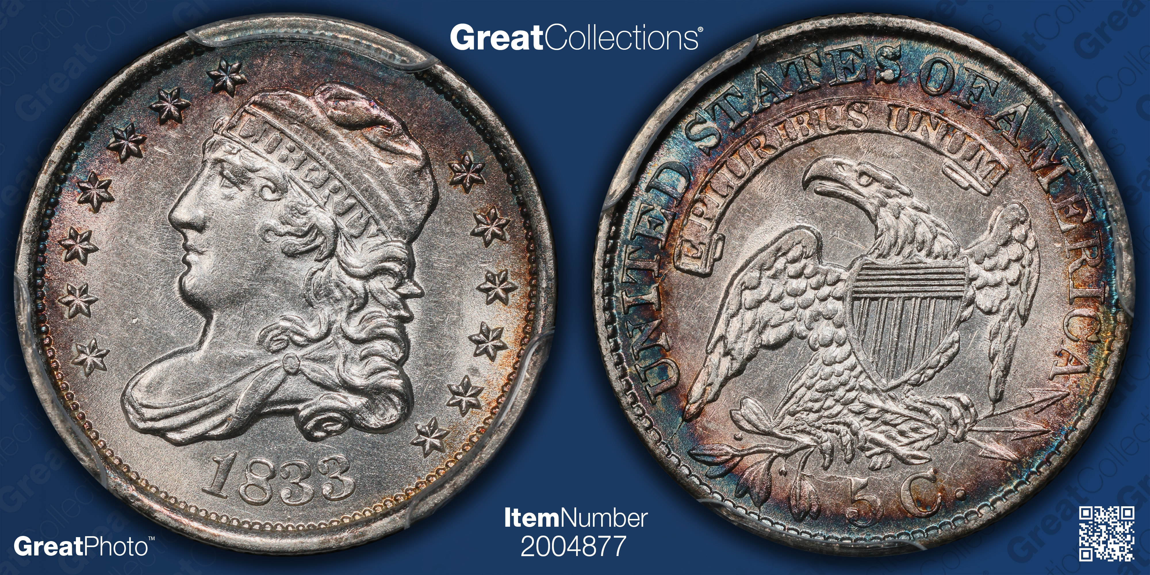 1833 Capped Bust Half Dime PCGS MS-62 (Toned) (Item 2004877 ...