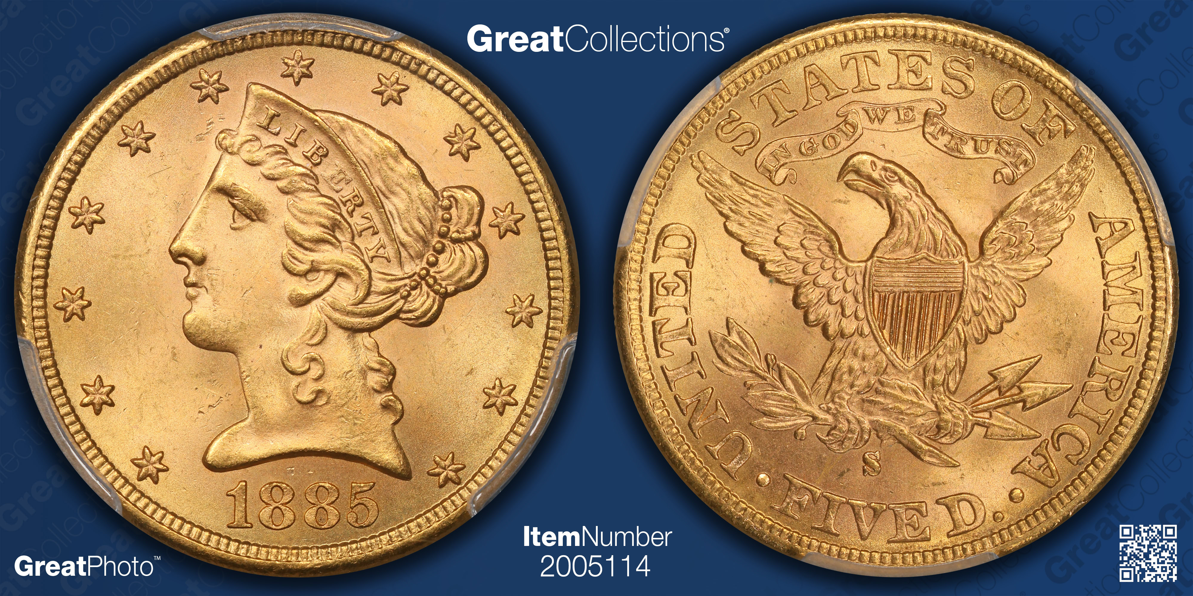 1885-S Liberty Gold Half Eagle PCGS MS-65+ (CAC Green) (D.L. Hansen ...