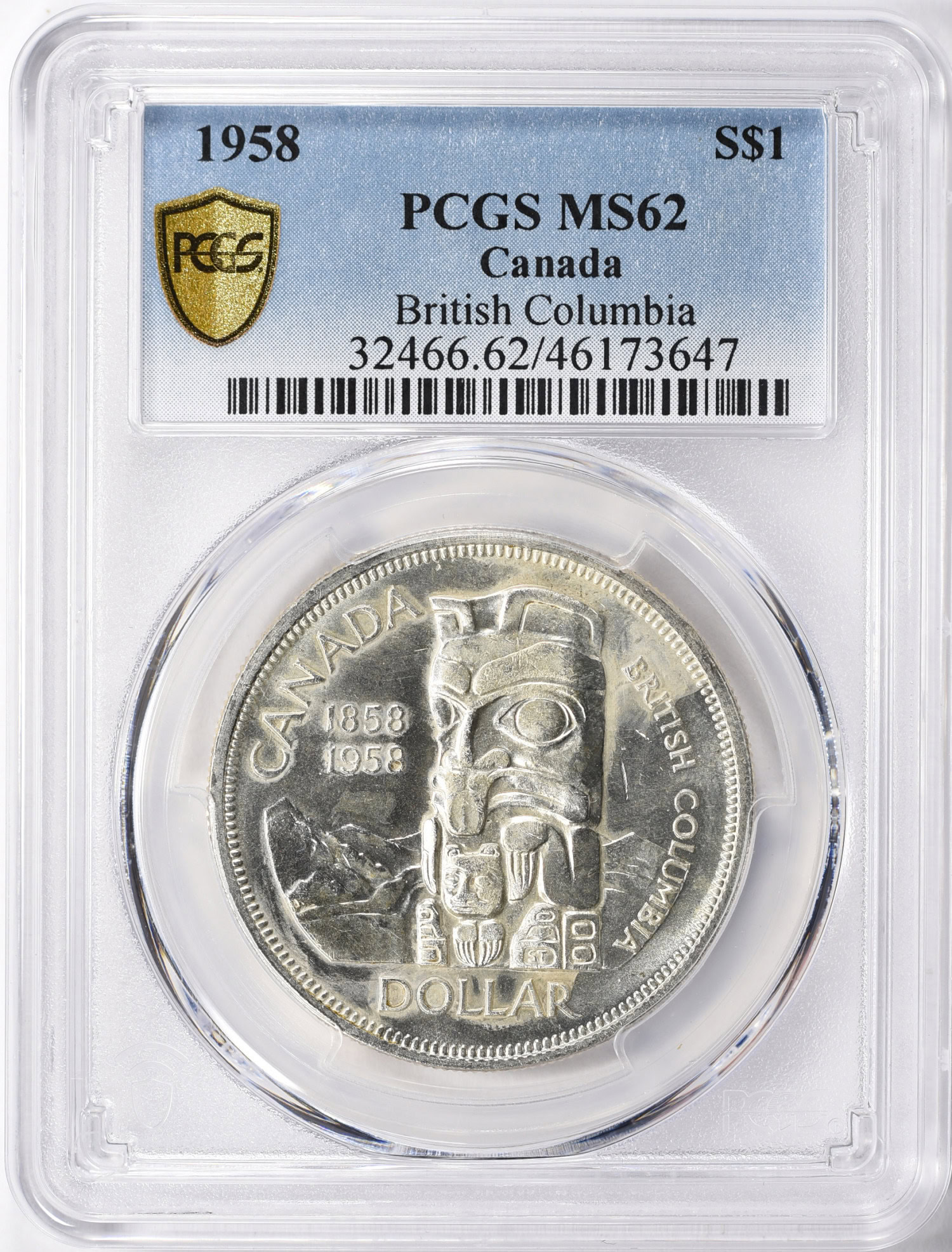 Canada 1958 Silver Dollar British Columbia KM-55 PCGS MS-62 (Item ...