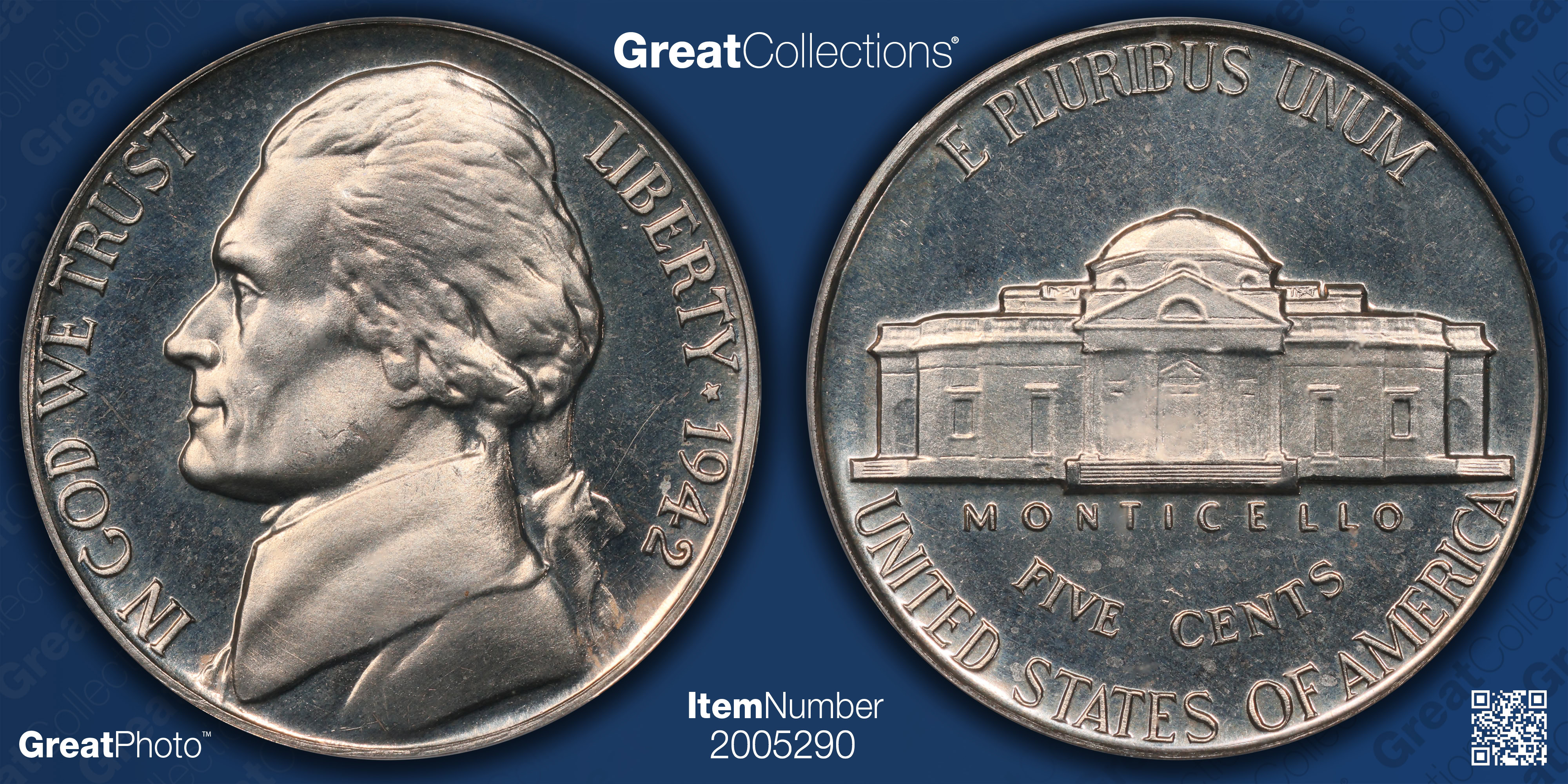 1942 Jefferson Nickel Type 1 PCGS Proof-65 CAMEO (CAC Green) (Item ...