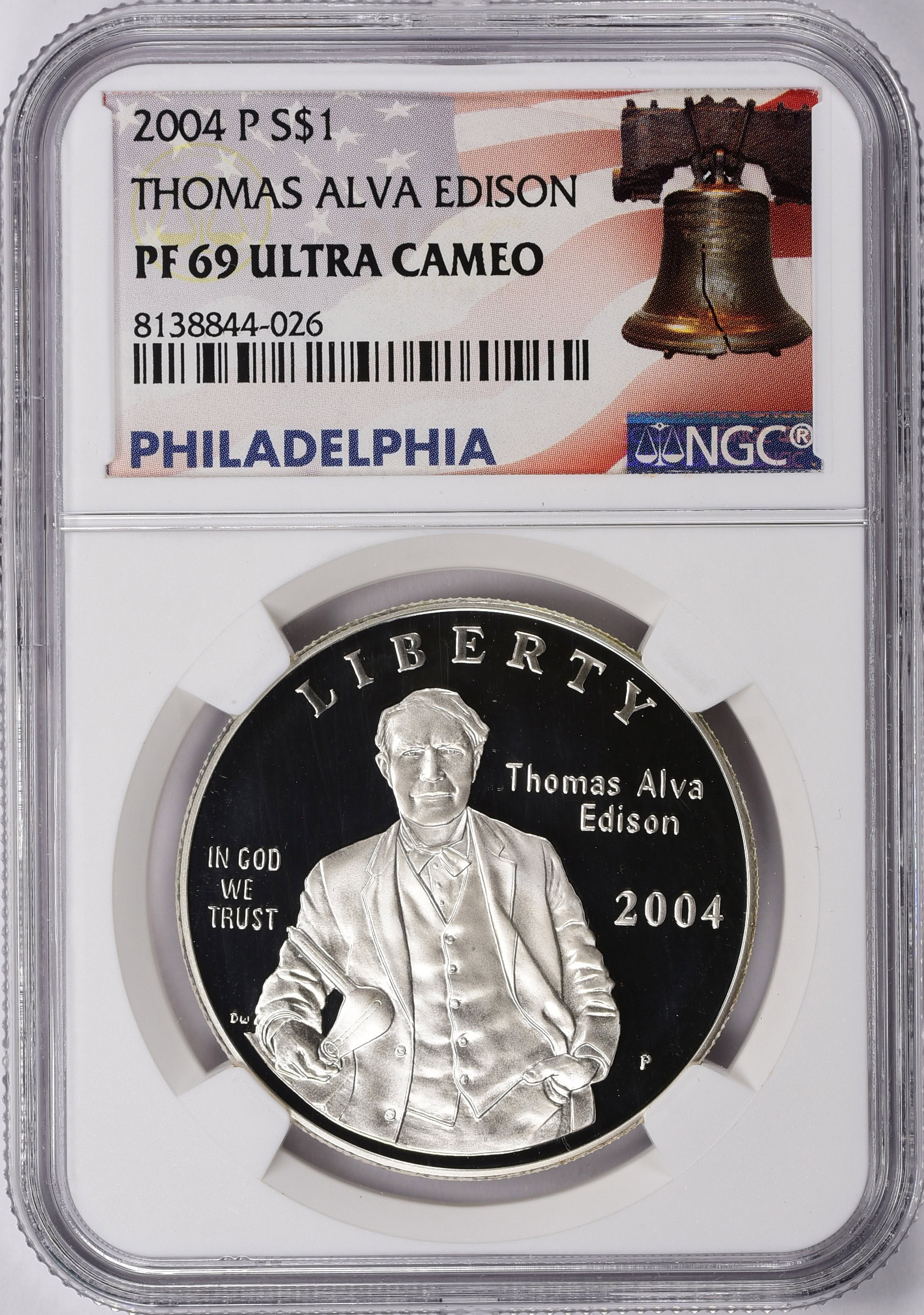 2004-P Thomas Alva Edison Silver Dollar NGC Proof-69 UC (Liberty Bell ...