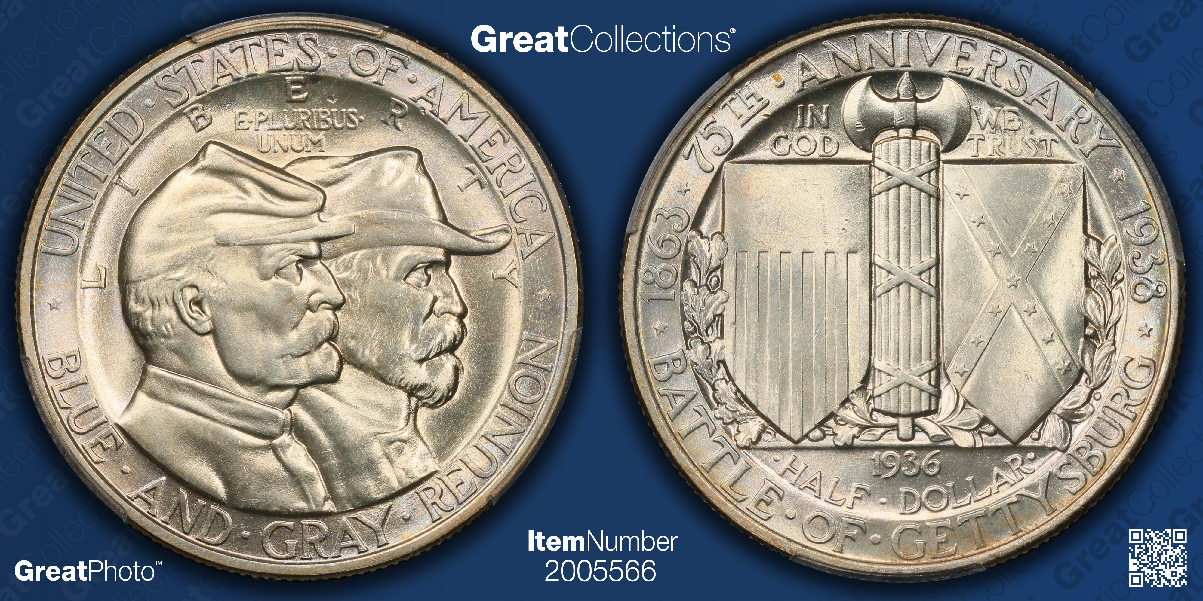 1936 Battle of Gettysburg 75th Anniversary Half Dollar PCGS MS-64 (Item ...