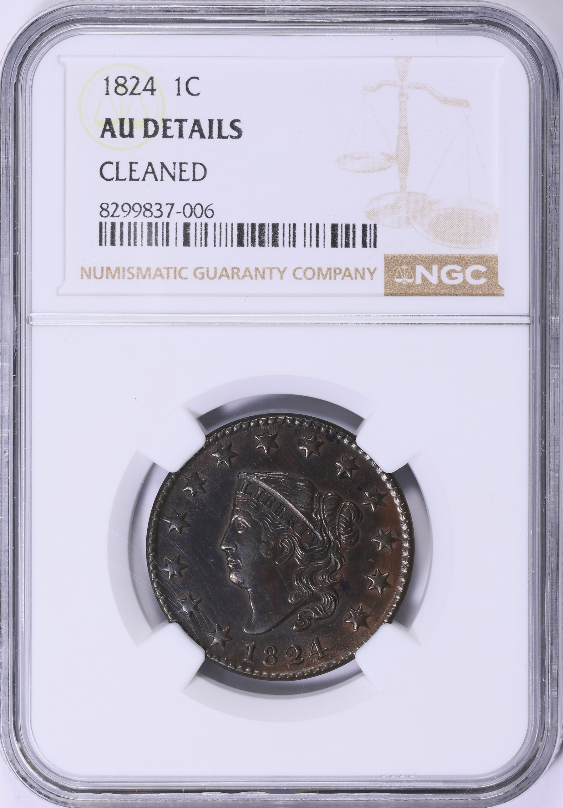 1824 Matron Cent NGC AU Details (Item 2005577) | GreatCollections Coin ...