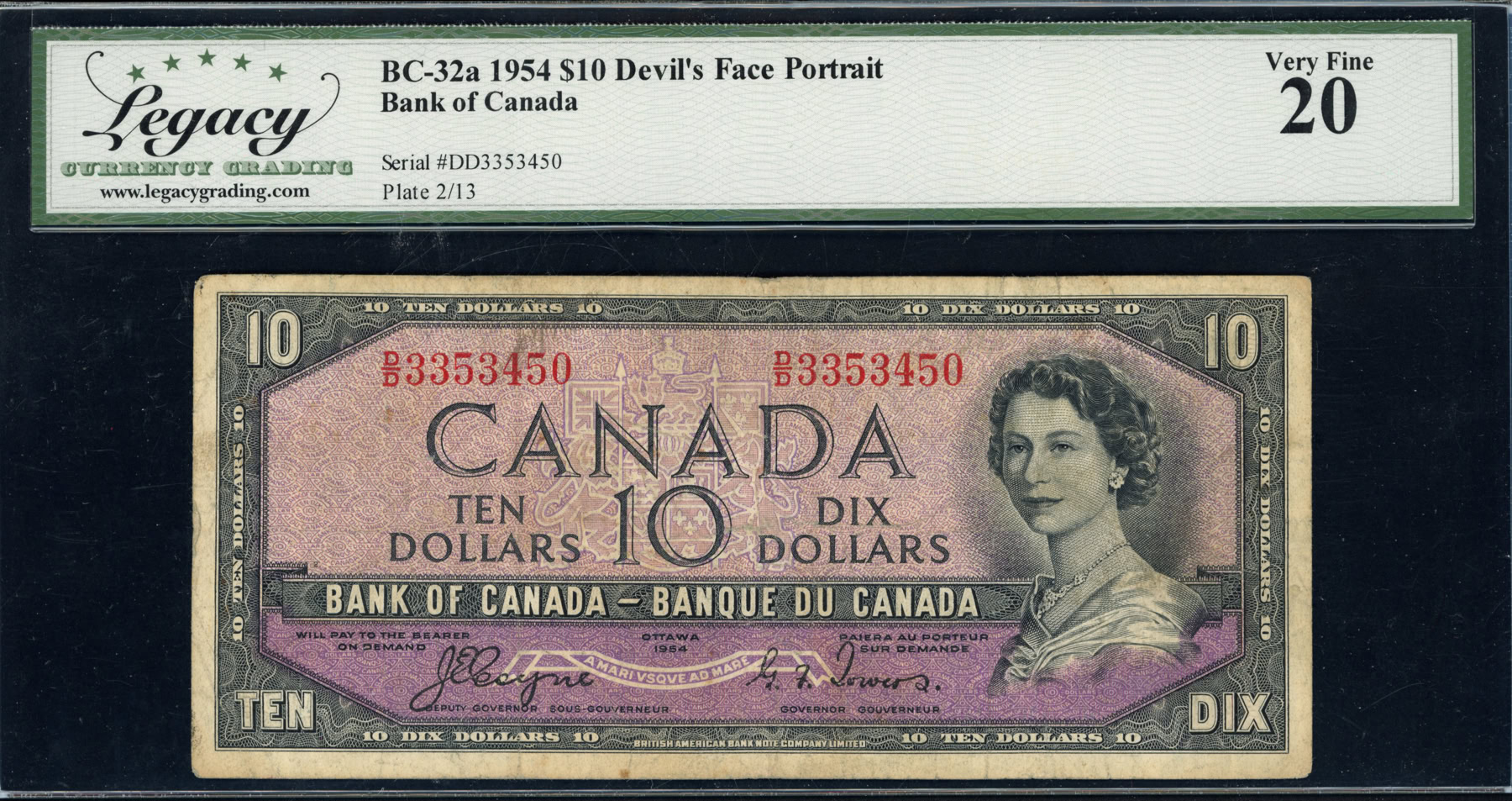 Canada 1954 $10 Bank of Canada Note Devil's Face Portrait SCWPM-69a ...