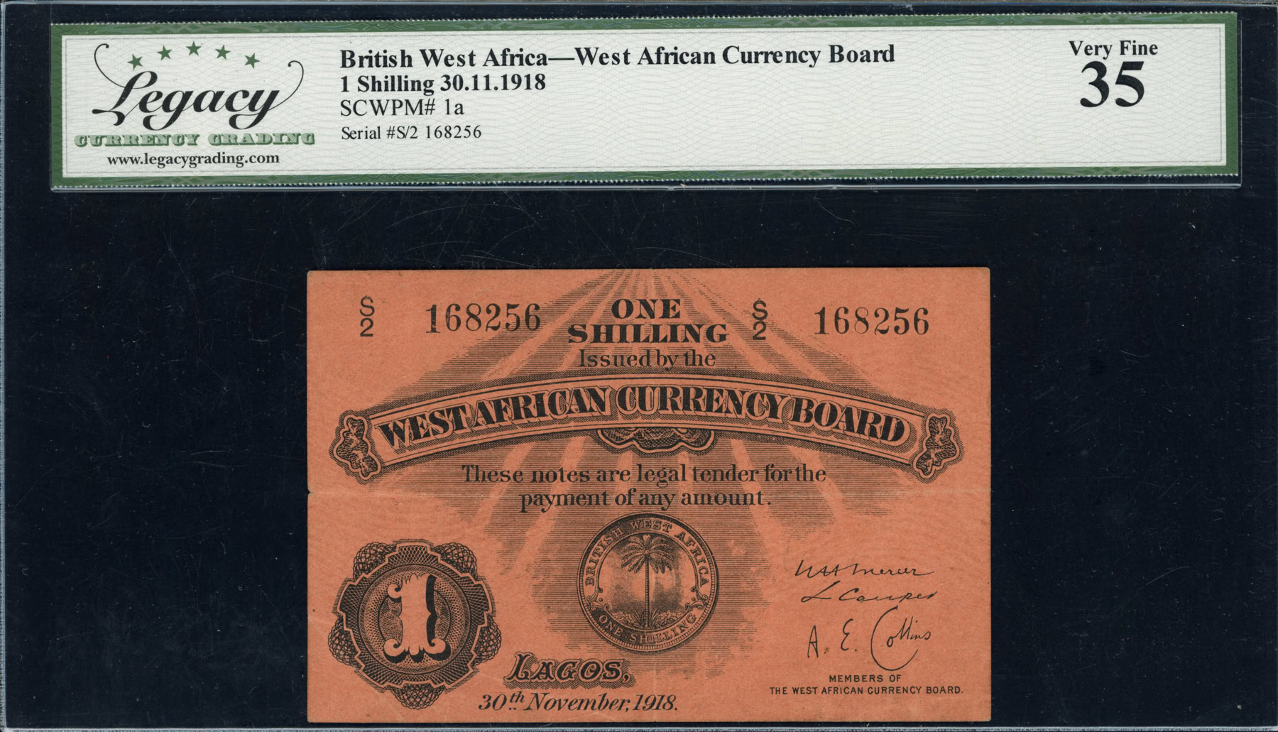 British West Africa 1918 1 Shilling West African Currency Board Note ...