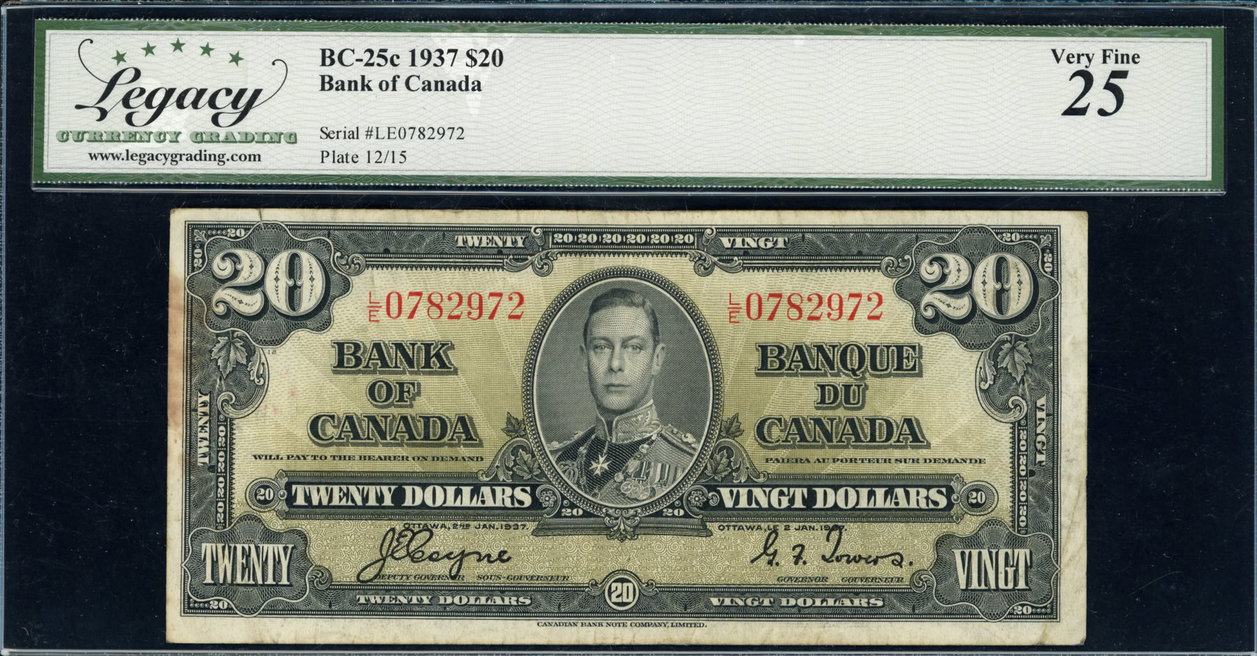 Canada 1937 $20 Bank of Canada Note SCWPM-62c Coyne / Towers Legacy ...