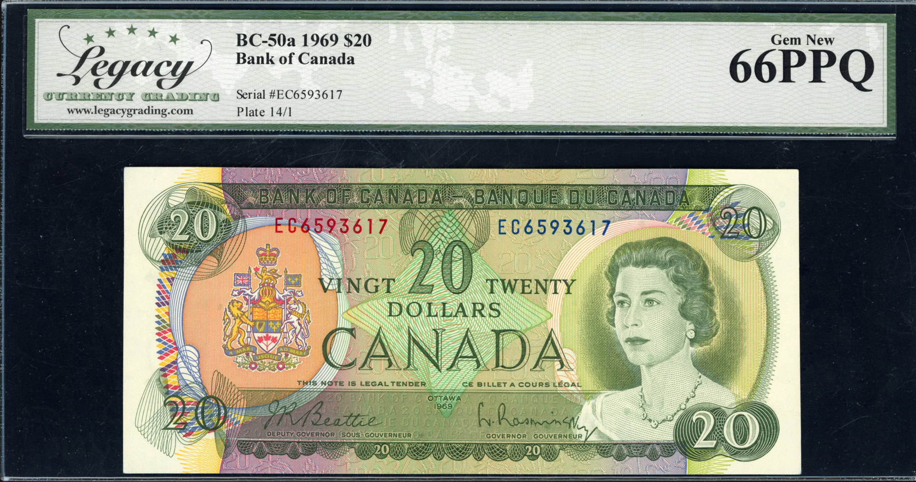 Canada 1969 $20 Bank of Canada Note SCWPM-89a Beattie / Rasminsky ...
