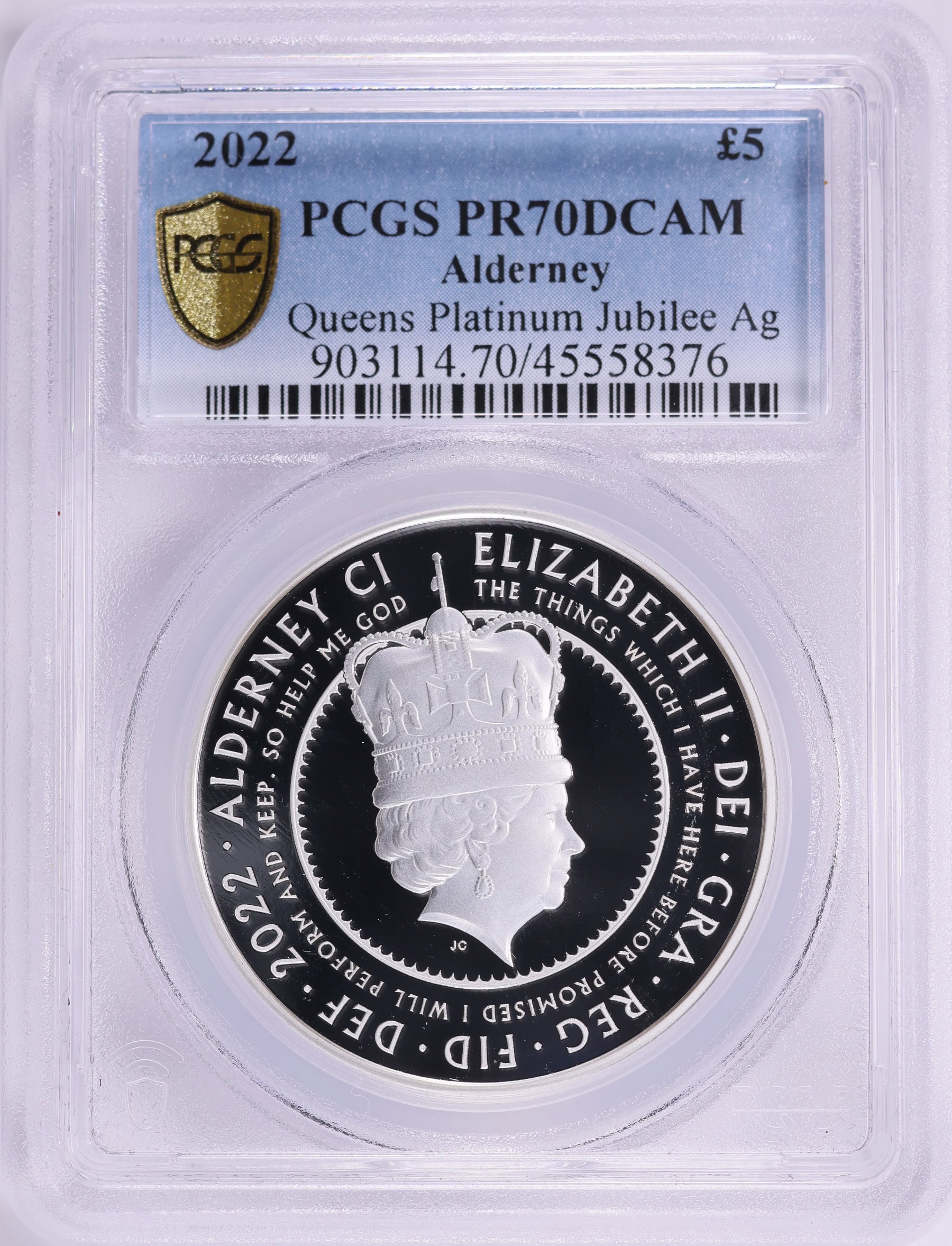 Alderney 2022 Silver £5 Queen Elizabeth II's Platinum Jubilee KM-387 PCGS Proof-70 DCAM (ASW = 1 ...