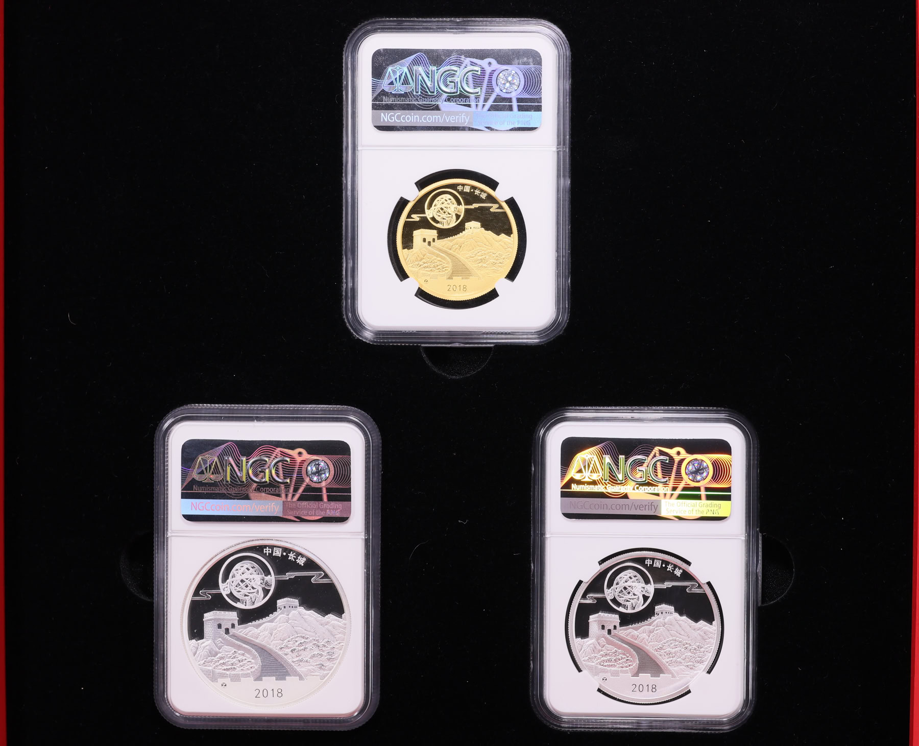 China 2018-Z Gold and Silver Panda Moon Festival Jade Edition Medal Set in Display Case First ...