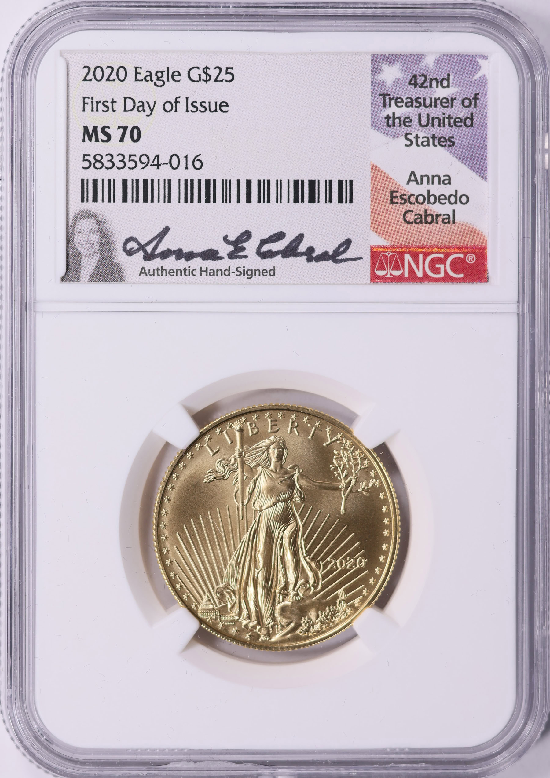 2020 $25 Half-Ounce Gold American Eagle First Day of Issue NGC MS-70 ...
