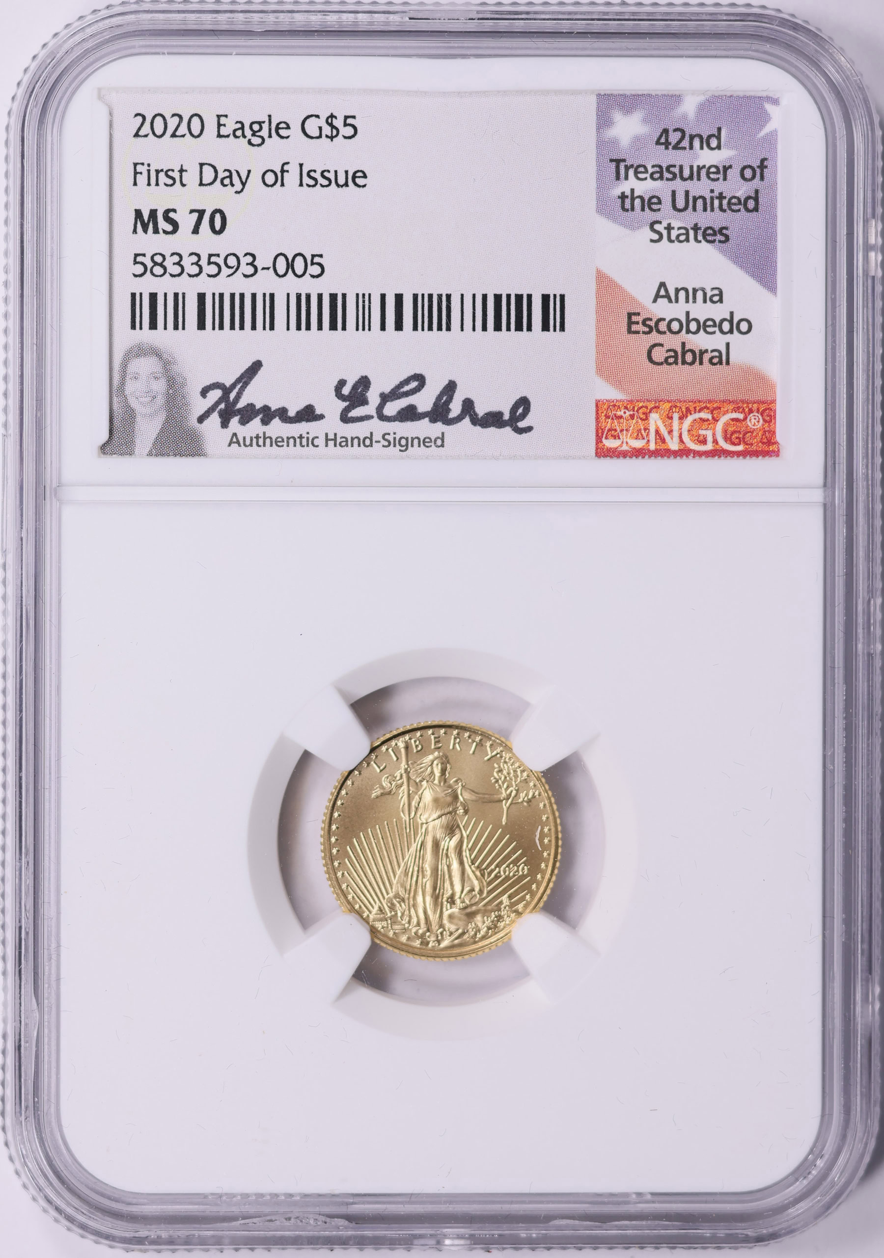 2020 $5 Tenth-Ounce Gold American Eagle First Day of Issue NGC MS-70 ...