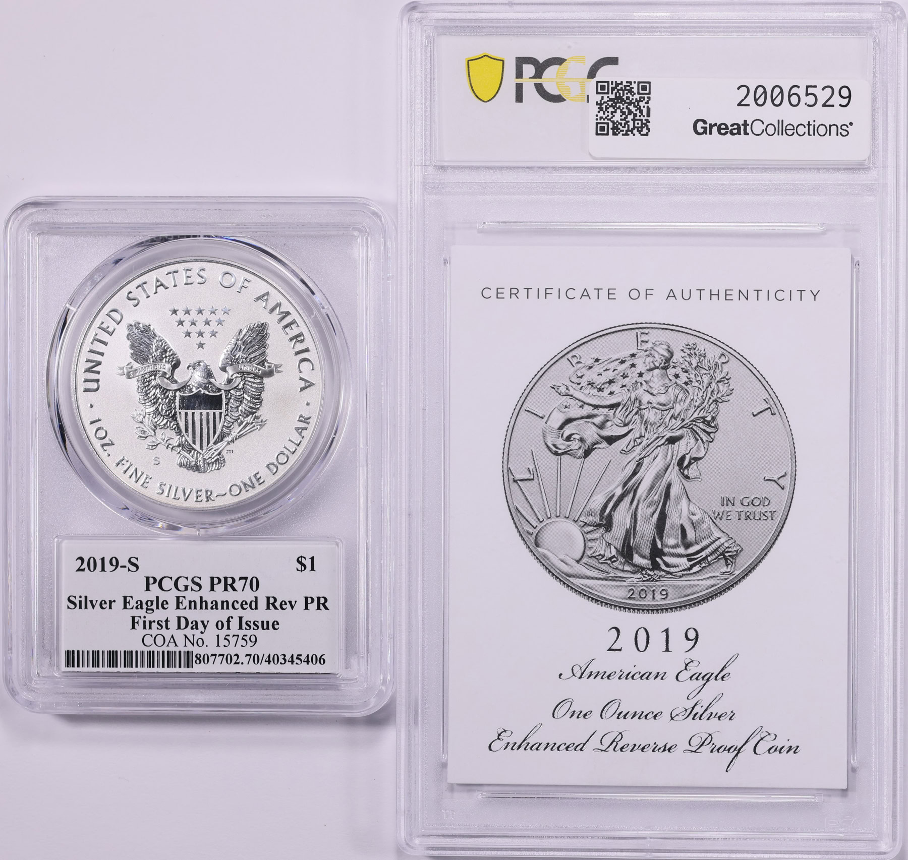 2019-S $1 Silver Eagle Enhanced Reverse Proof First Day of Issue PCGS ...