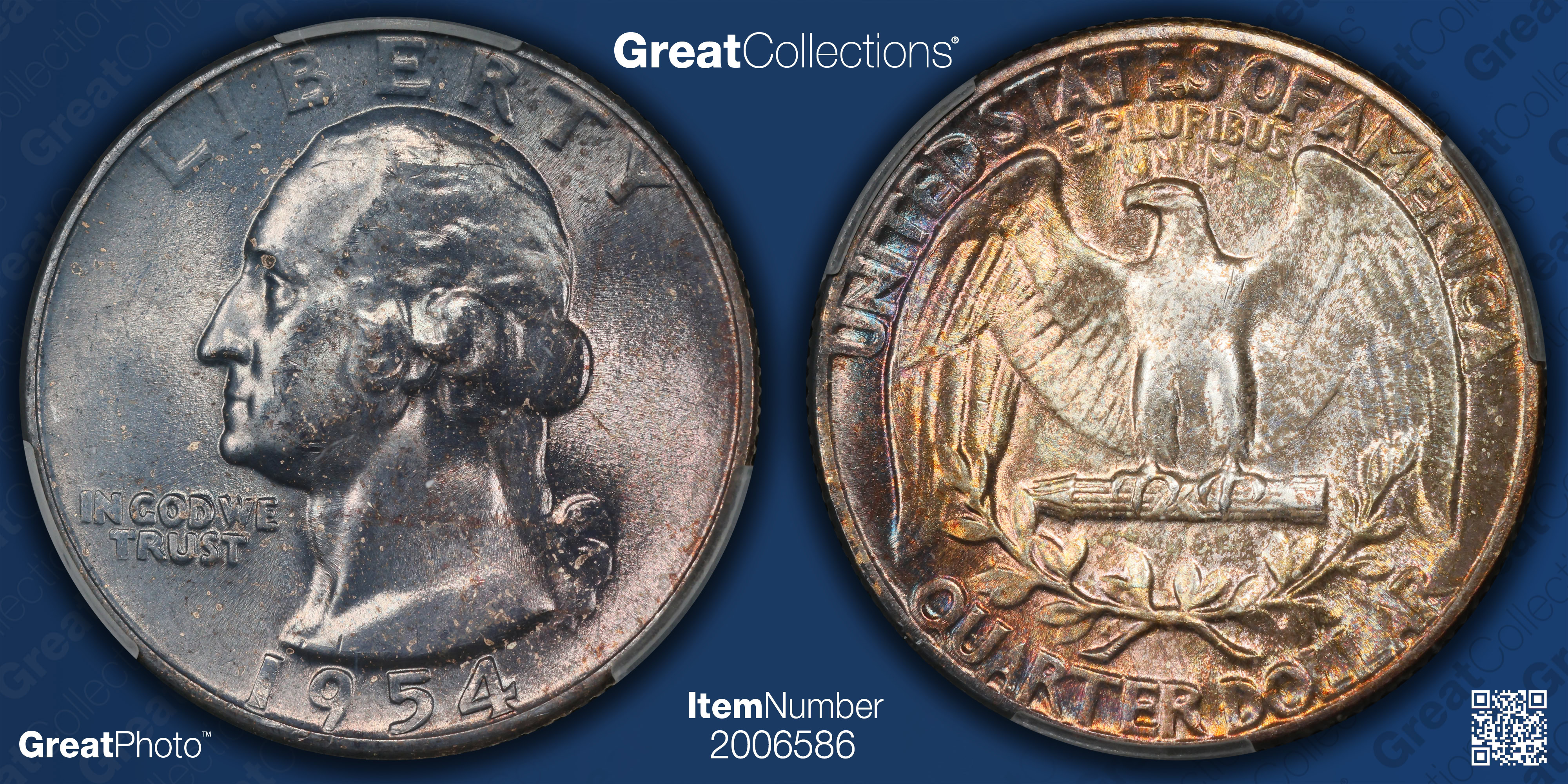 1954 Washington Quarter CACG MS-64 (Toned) (Item 2006586 ...