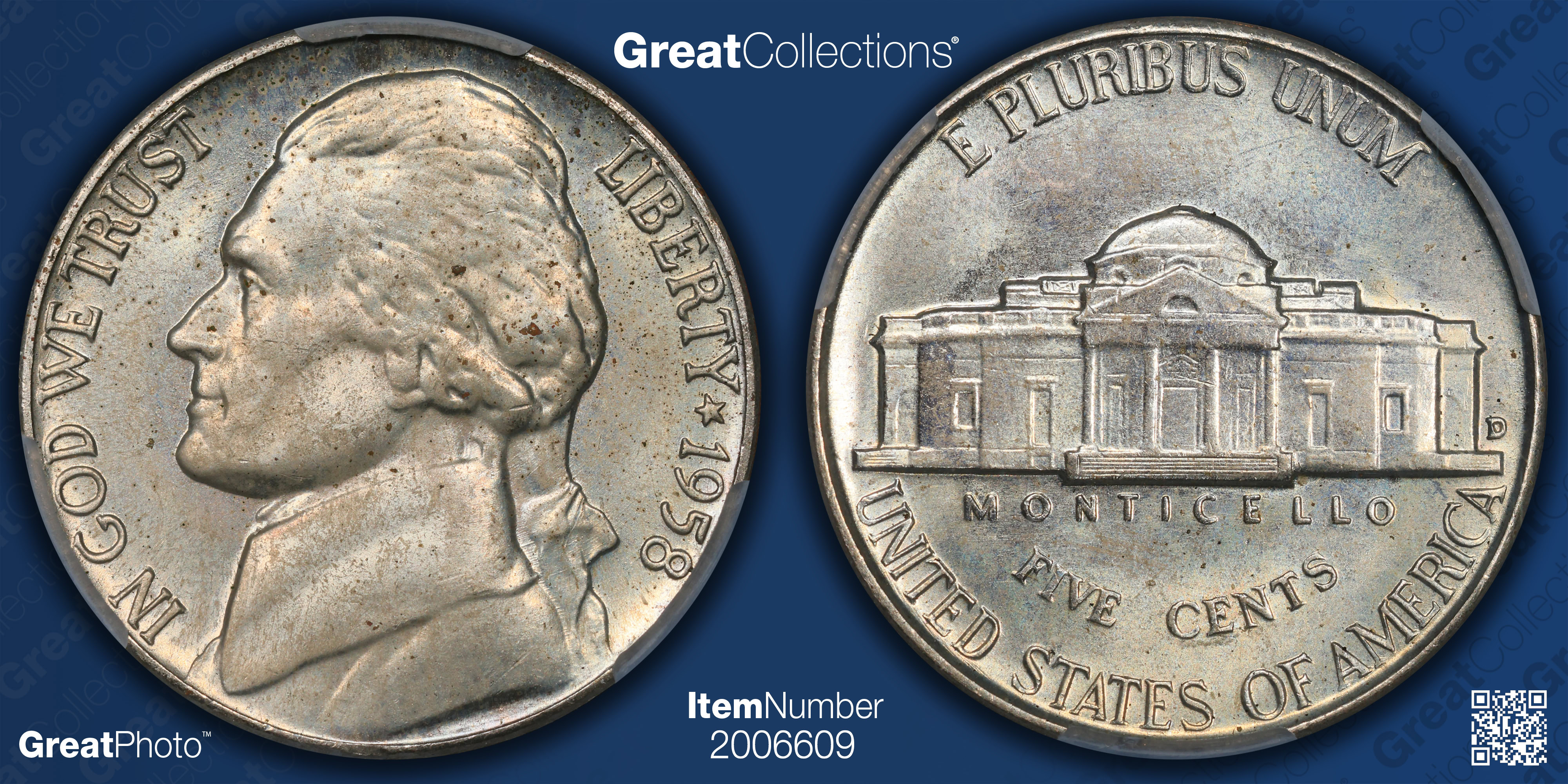 1958-D Jefferson Nickel CACG MS-65 (Toned) (Item 2006609 ...