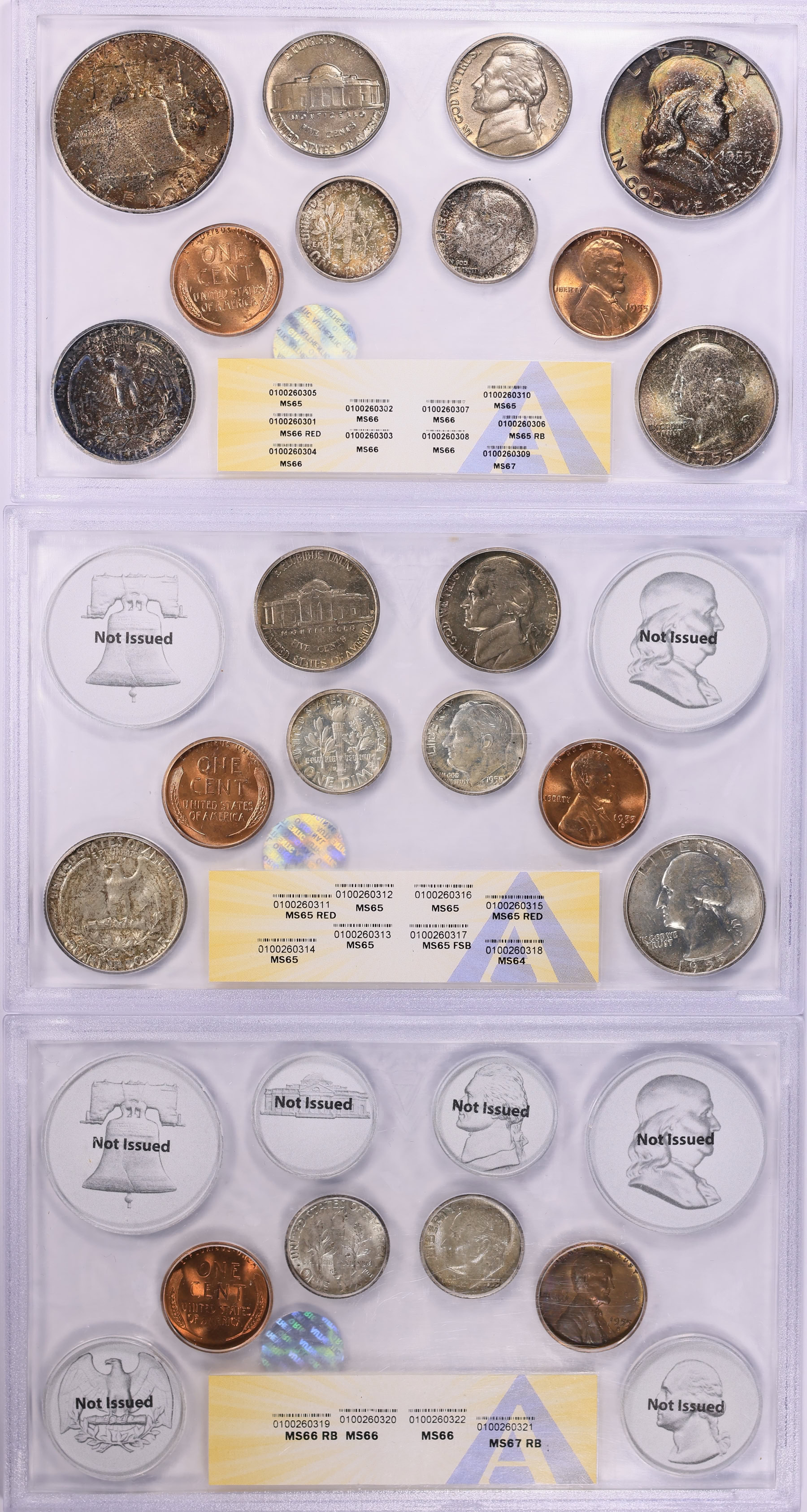 1955 U.S. Mint Double Mint Set ANACS Composite Grades MS-65.85/65.35/66 ...