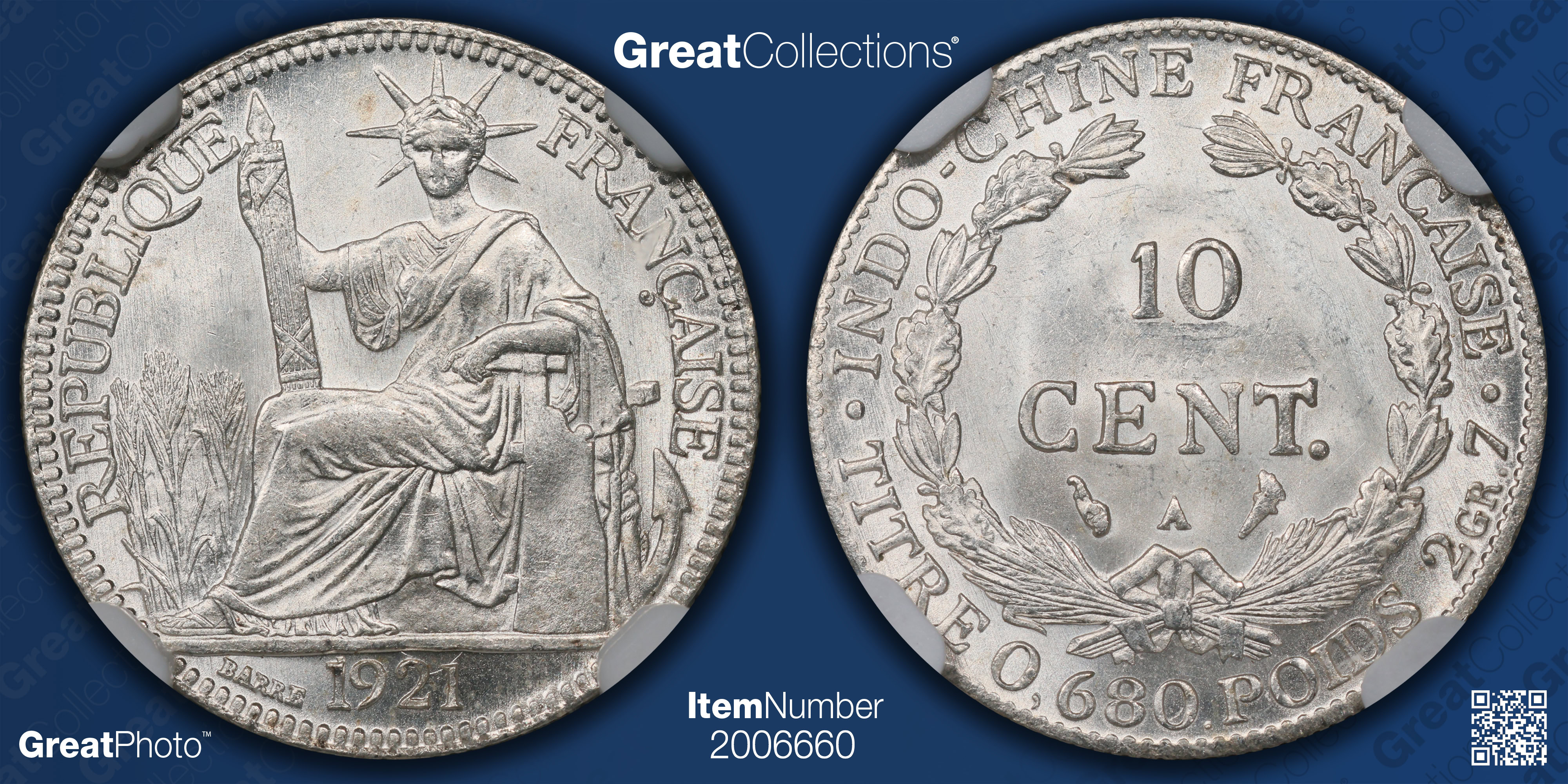 French Indo-China 1921-A Silver 10 Cents KM-16.1 NGC MS-64 (Item ...