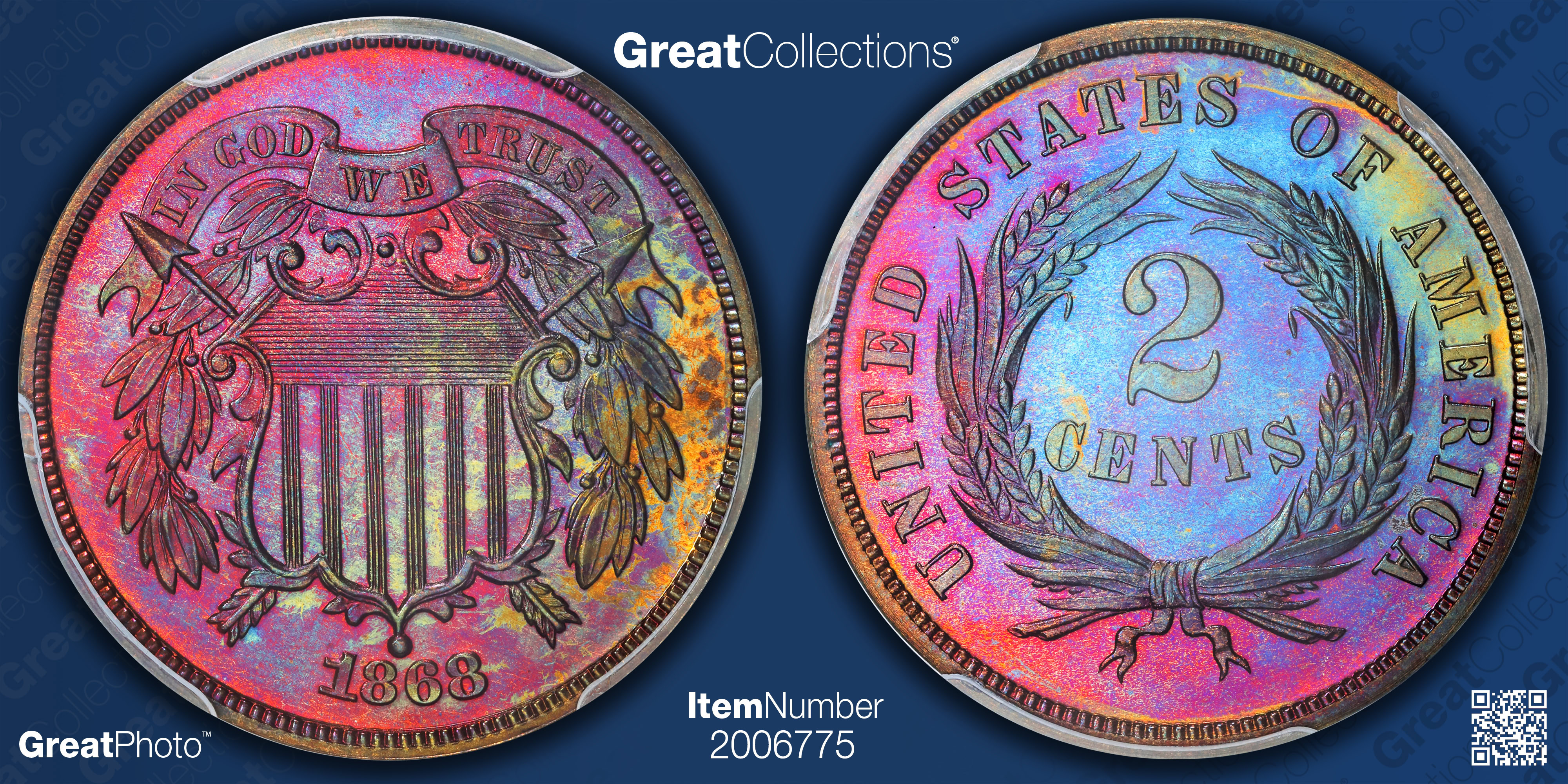 1868 Two-Cent Piece PCGS Proof-66 RB (Toned) (Larry Shepherd Collection ...