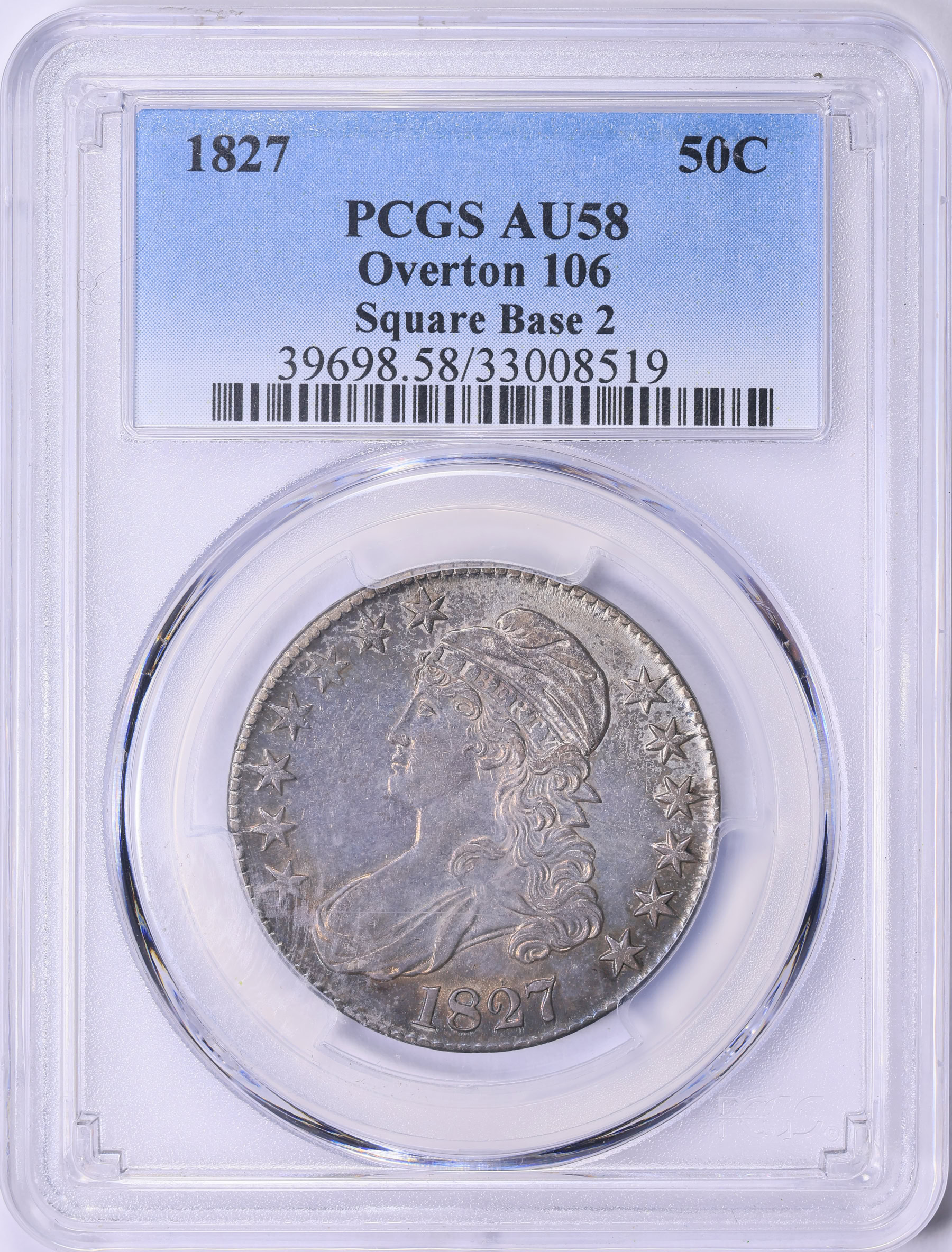1827 Capped Bust Half Dollar Square Base 2 Overton 106 PCGS AU-58 (Item ...
