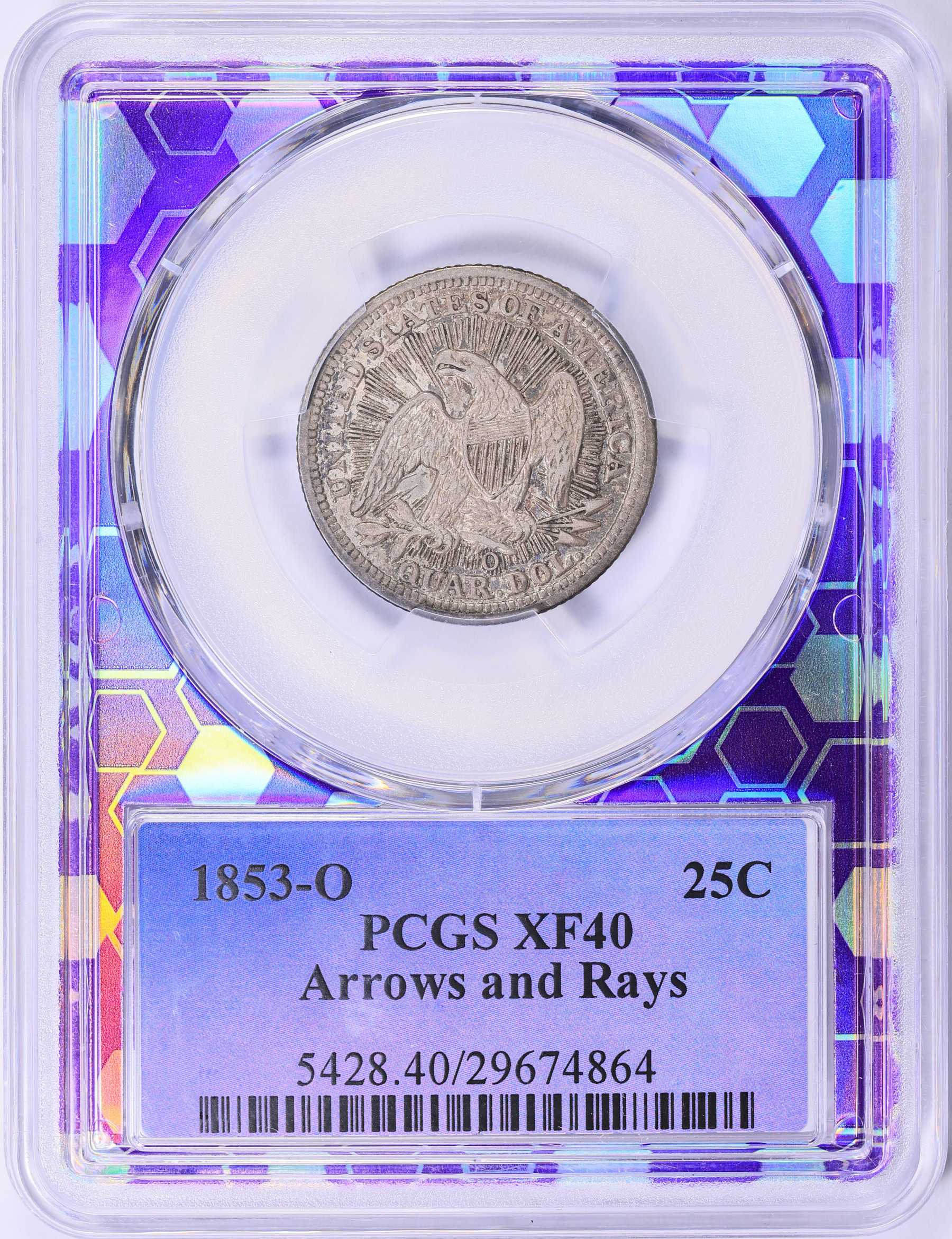 1853-O Seated Liberty Quarter Arrows and Rays PCGS XF-40 (Holographic ...