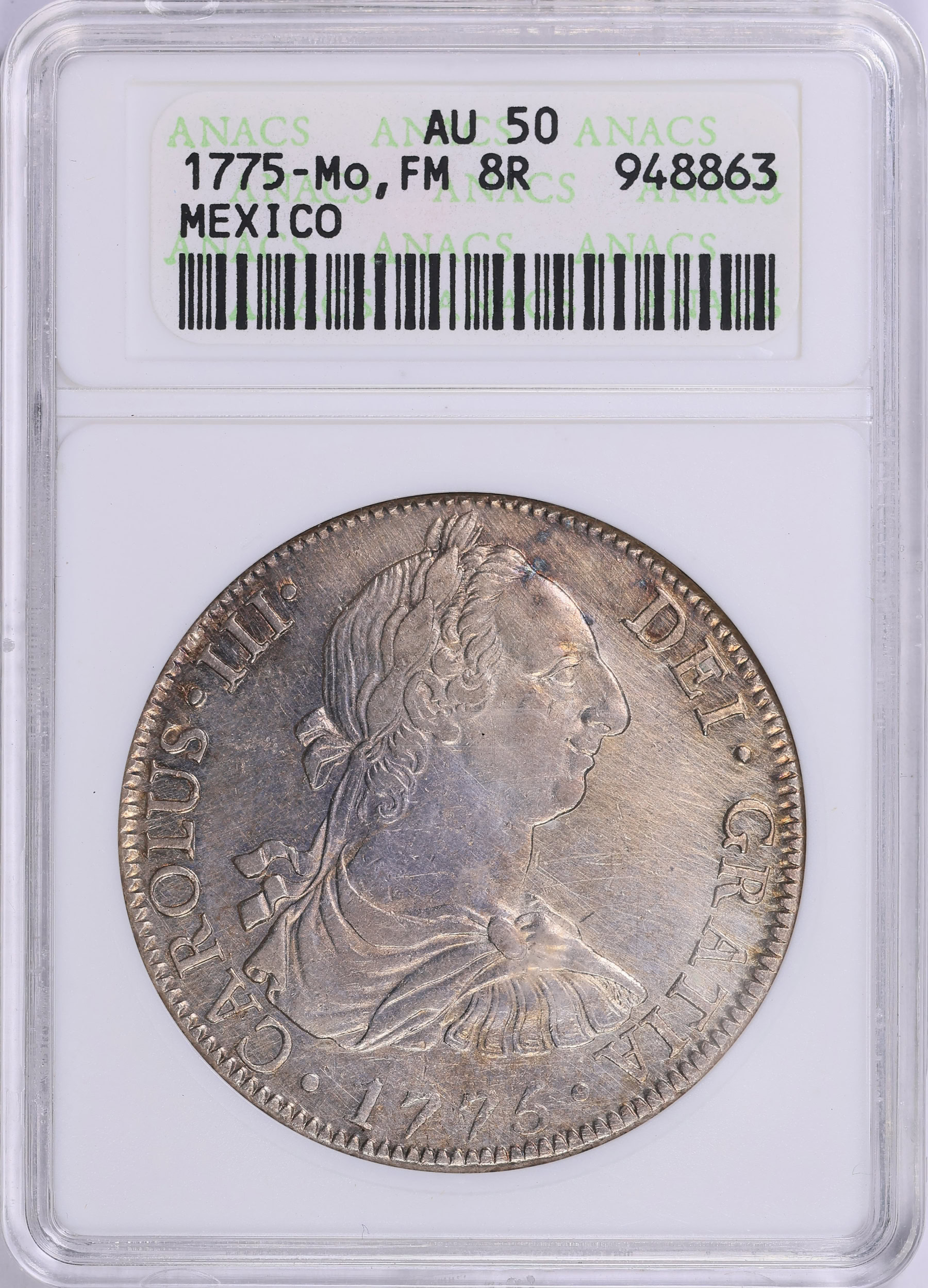 Mexico 1775-Mo FM Silver 8 Reales KM-106.2 ANACS AU-50 OH (Item 2006920 ...