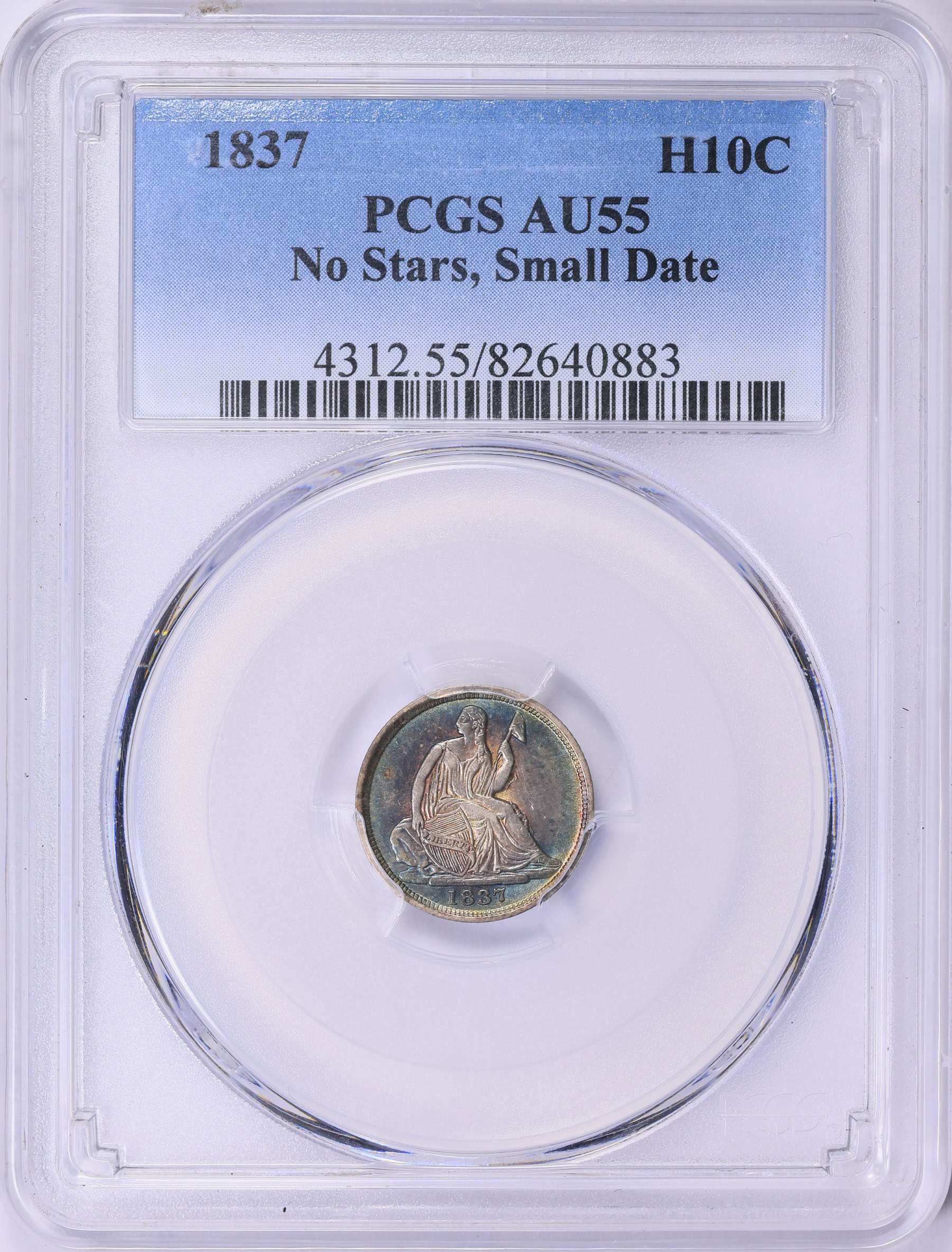 1837 Seated Liberty Half Dime No Stars, Small Date PCGS AU-55 (Toned ...