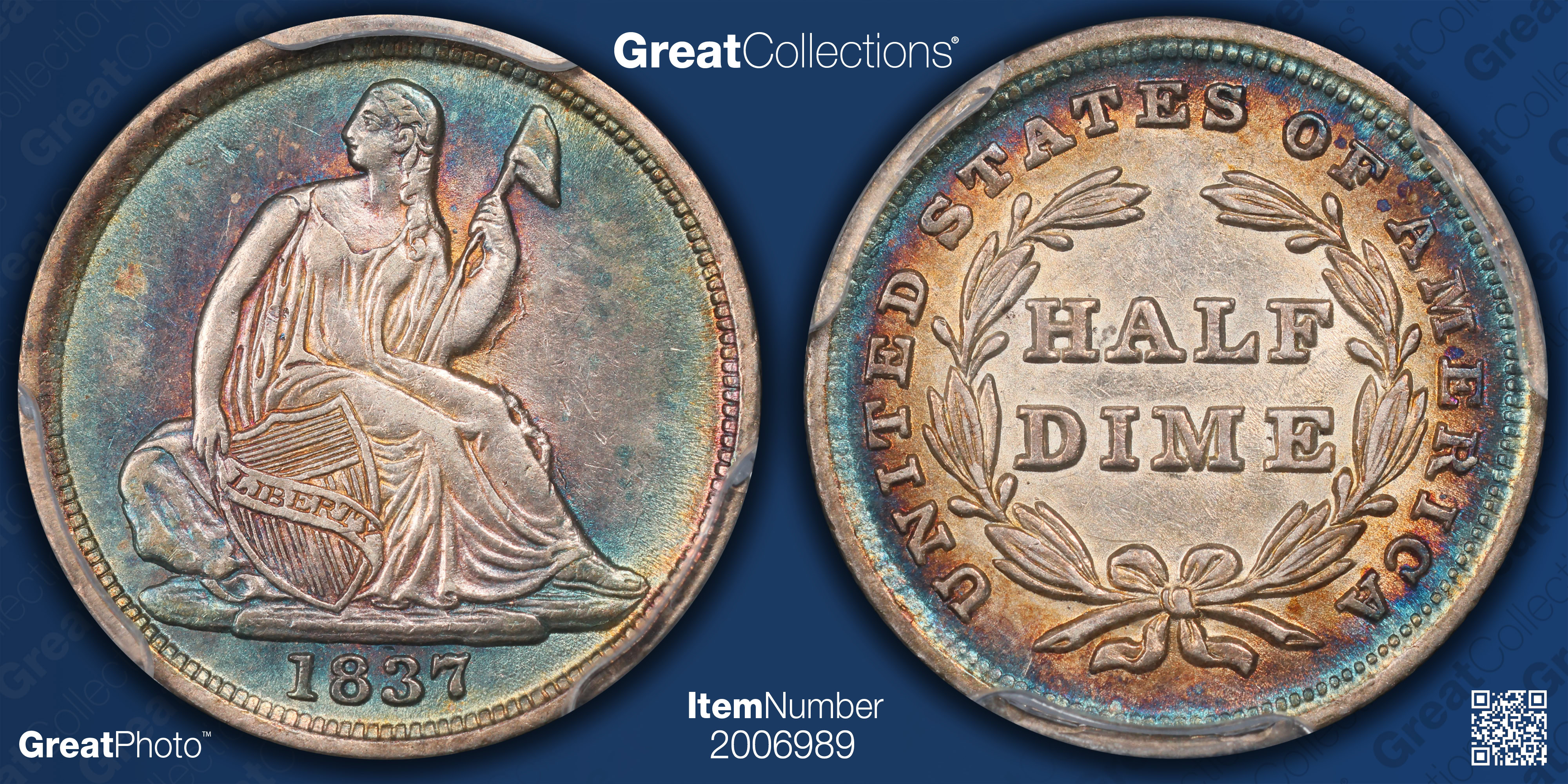 1837 Seated Liberty Half Dime No Stars, Small Date PCGS AU-55 (Toned ...