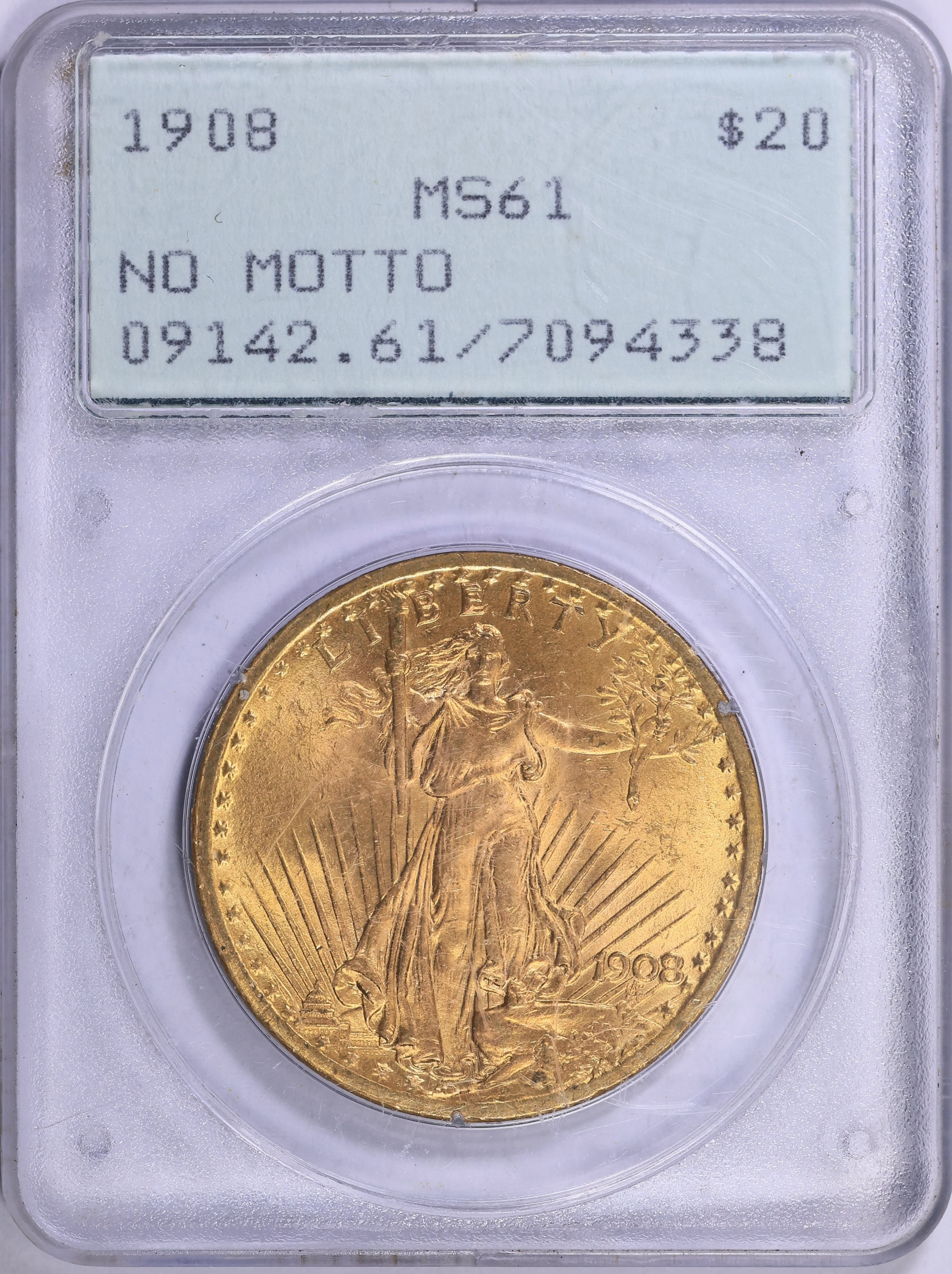 1908 Saint-Gaudens Gold Double Eagle No Motto PCGS MS-61 OGH (1st Gen ...