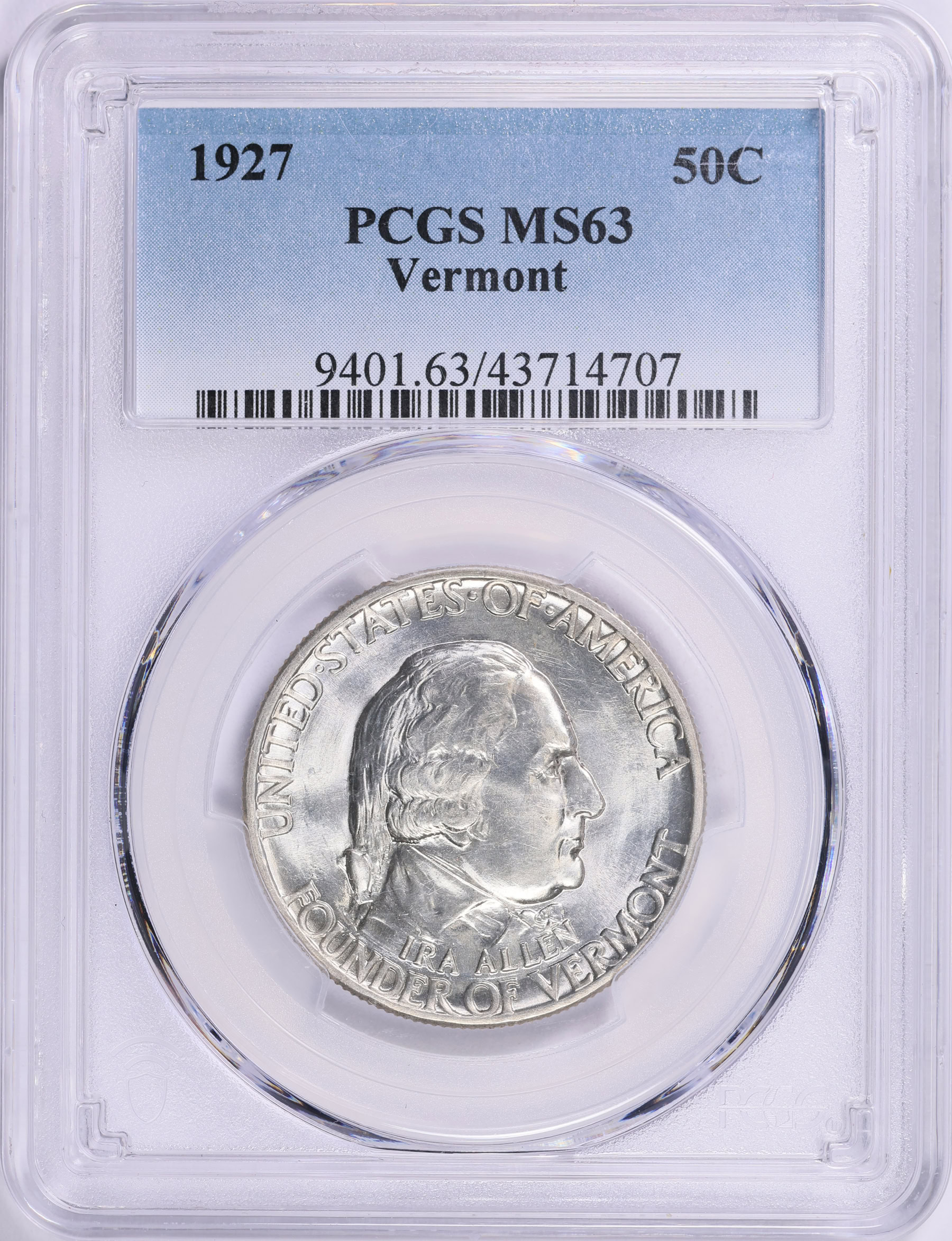 1927 Vermont Sesquicentennial Half Dollar PCGS MS-63 (Item 2007144 ...