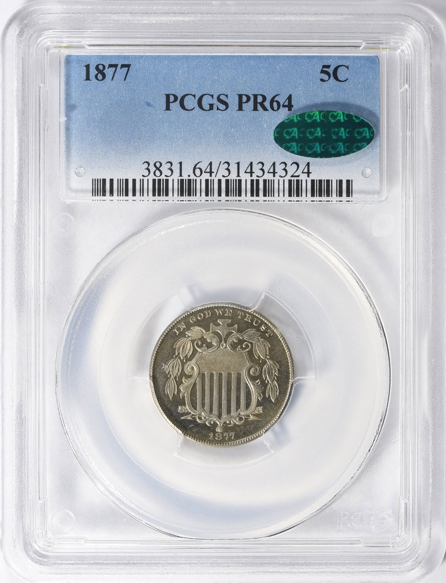 1877 Shield Nickel PCGS Proof-64 (CAC Green) (Item 2007159 ...