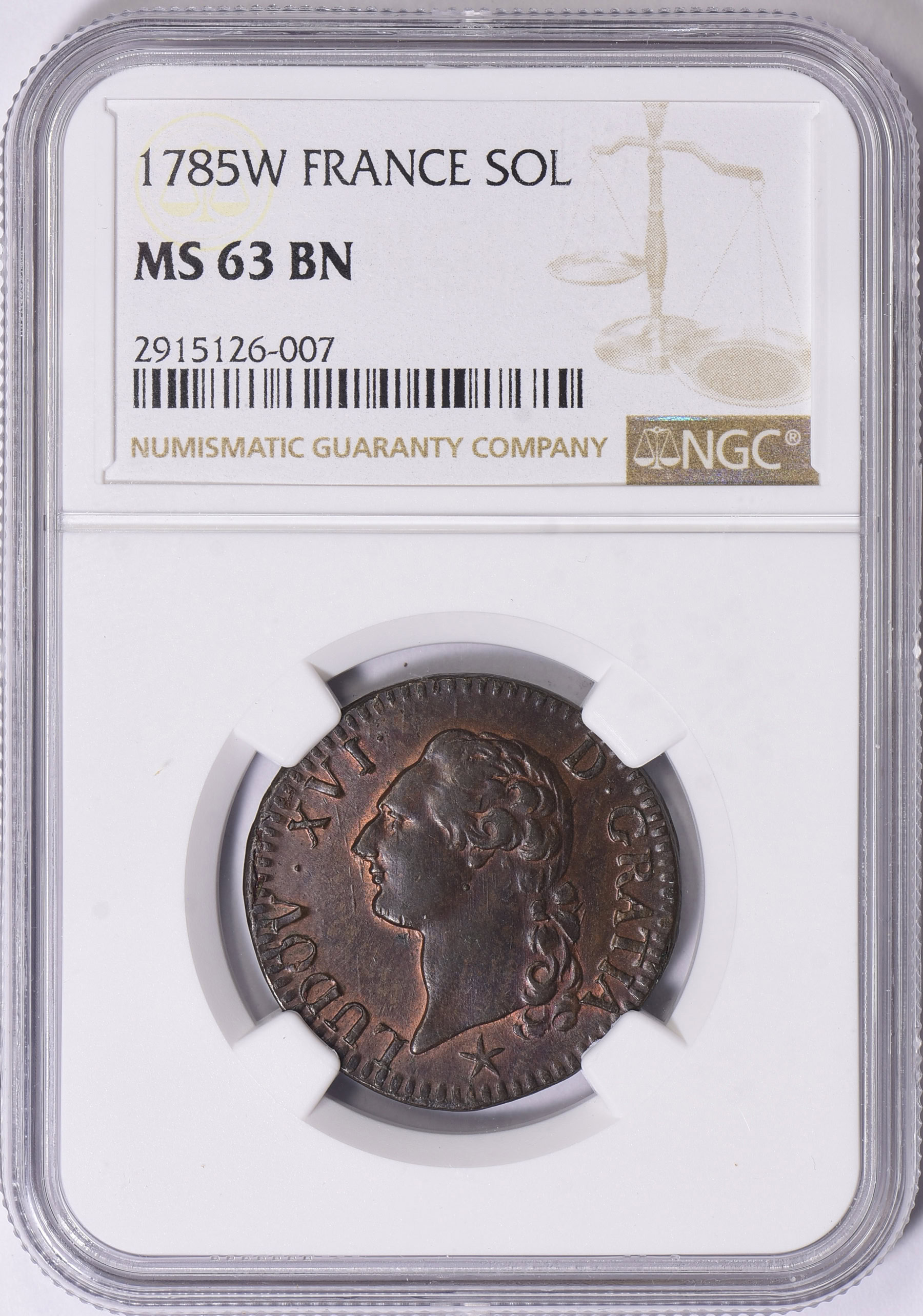 France 1785-W Sol KM-578.16 NGC MS-63 BN (Item 2007324 ...