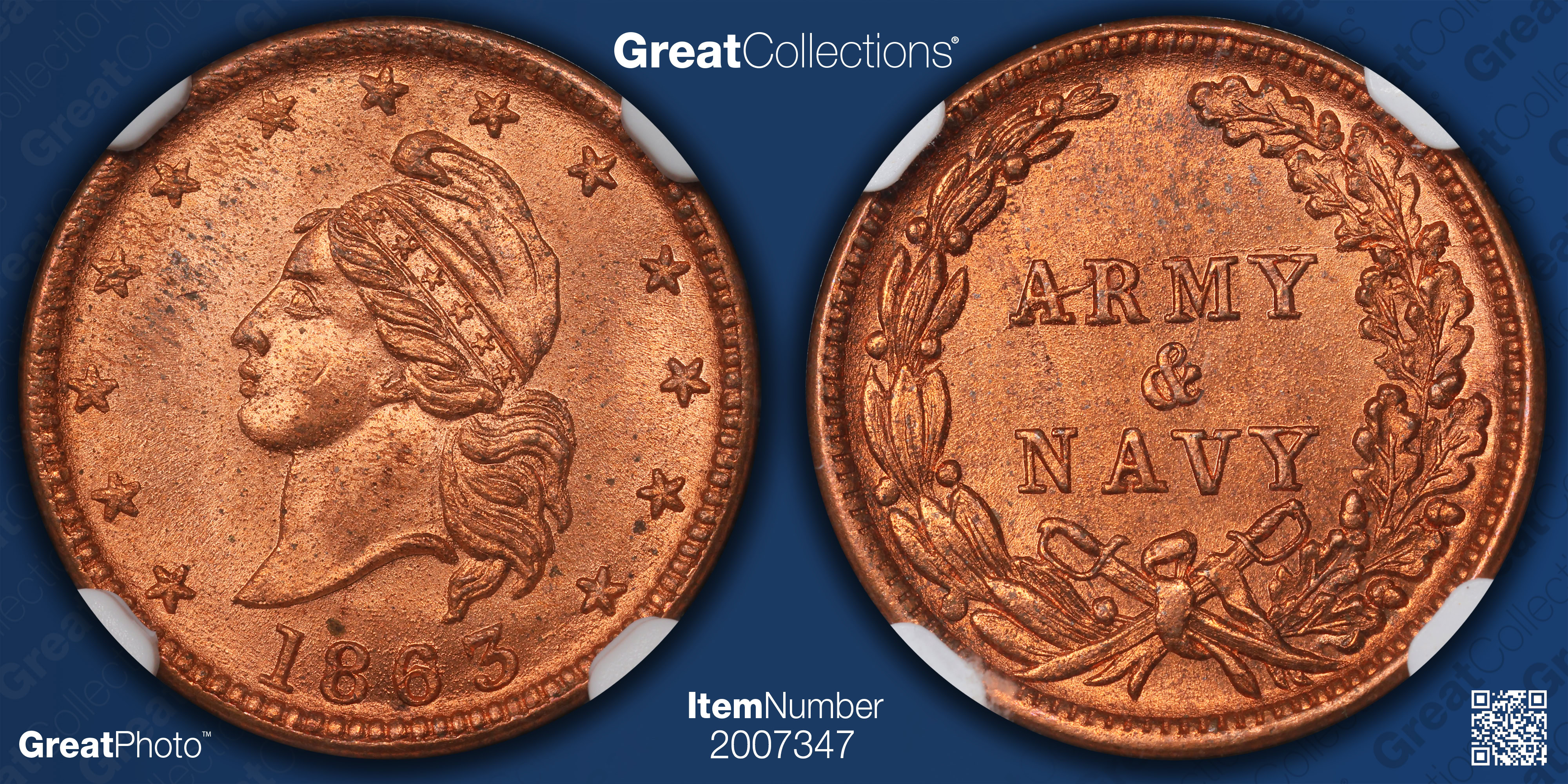 1863 Liberty - Army and Navy Civil War Token F-15/319a NGC MS-65 RD ...