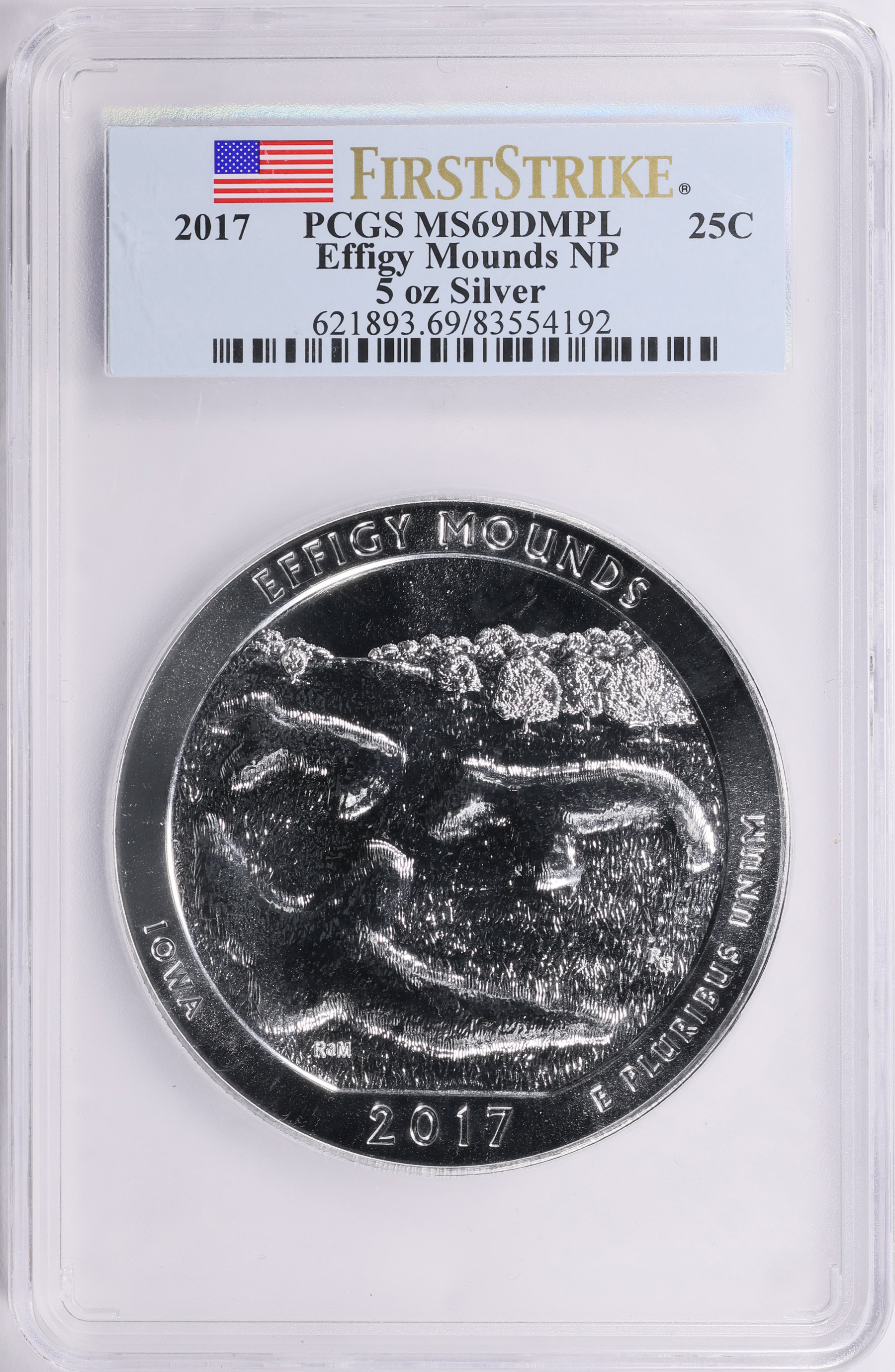 2017 America the Beautiful 5 oz. Silver Quarter Effigy Mounds NP PCGS ...