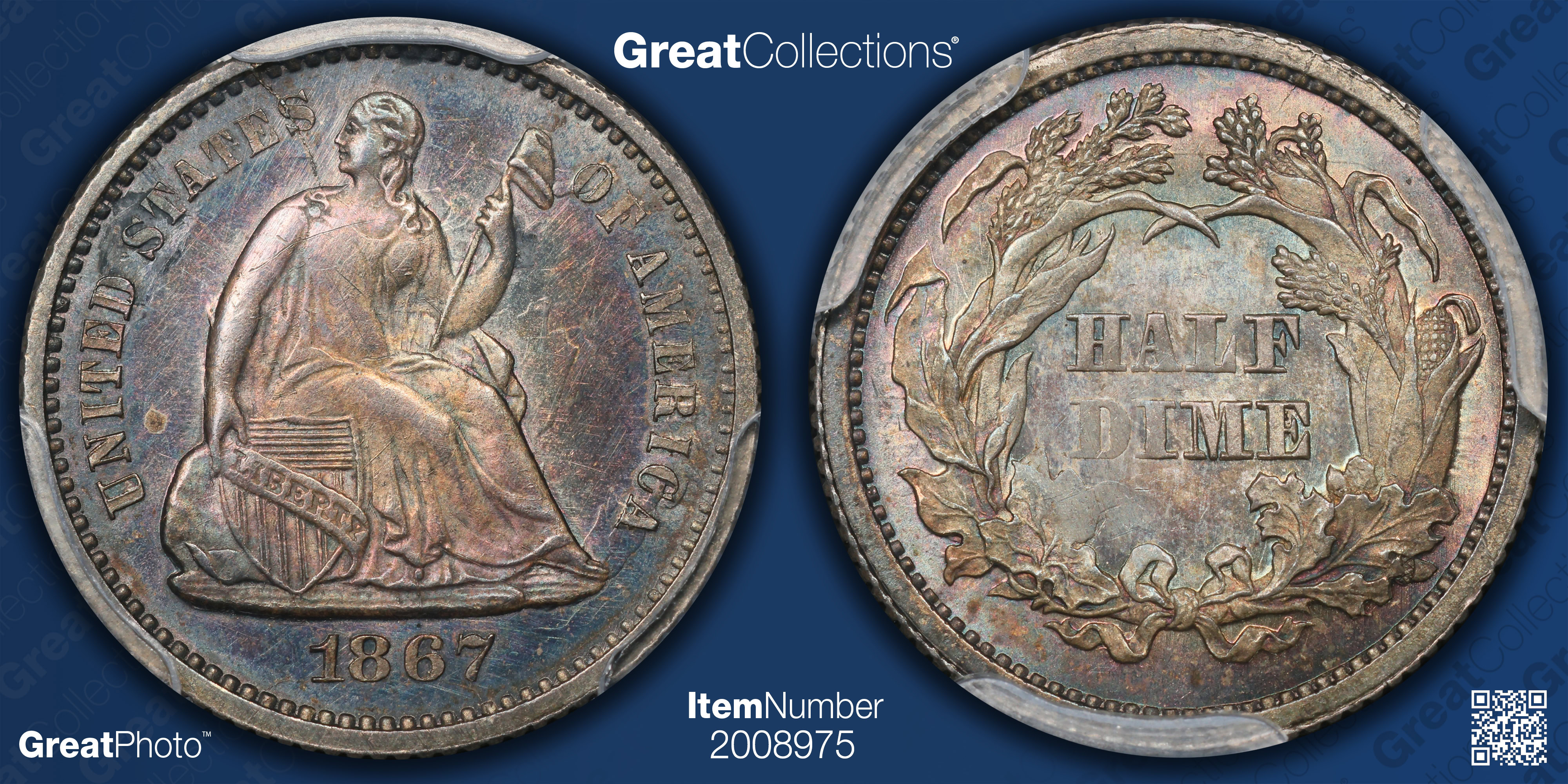 1867 Seated Liberty Half Dime PCGS MS-62 (Toned) (Item 2008975 ...