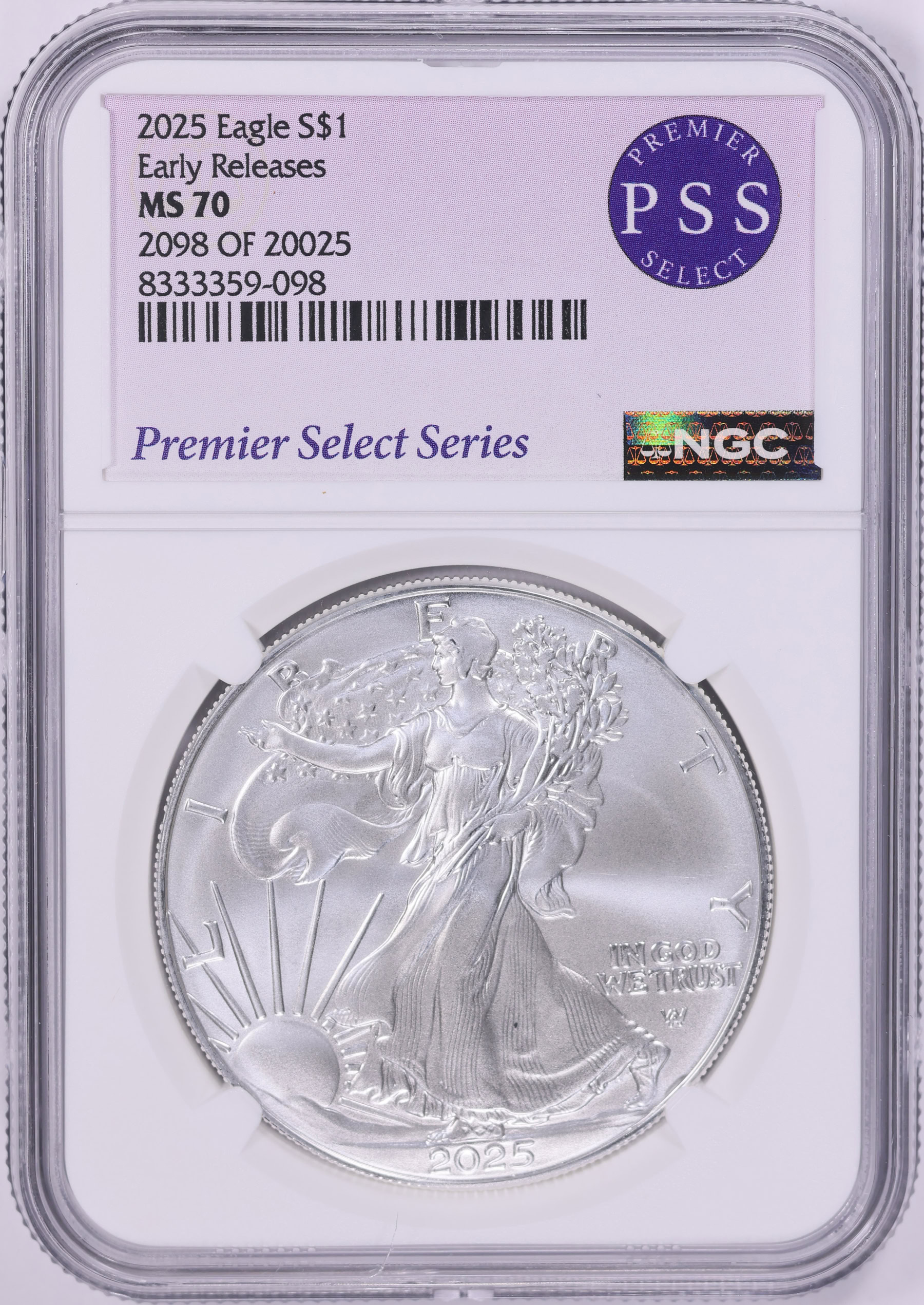 2025 $1 Silver Eagle Early Releases NGC MS-70 (Premier Select Series ...