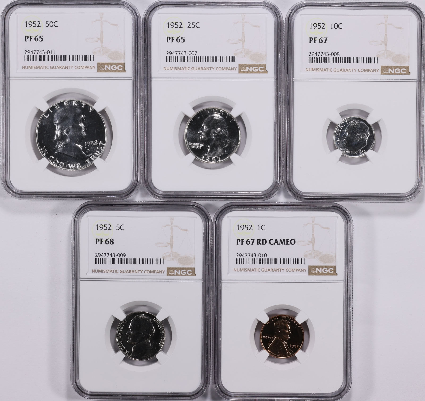 1952 1c-50c Proof Set NGC Proof-65/67/68 (5 Coins) (Item 2009008 ...