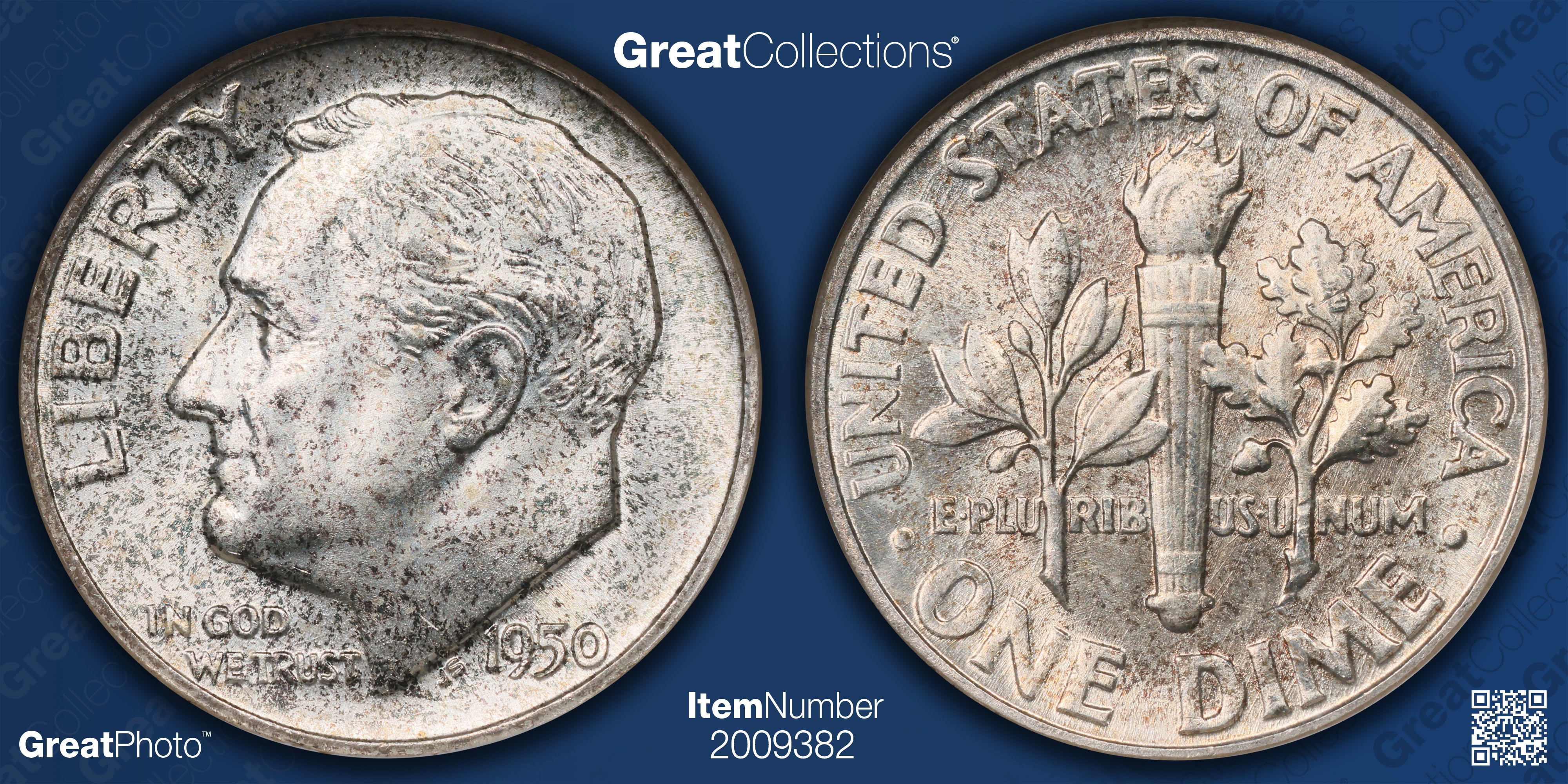 1950 Roosevelt Dime NGC MS-66 (Item 2009382) | GreatCollections Coin ...