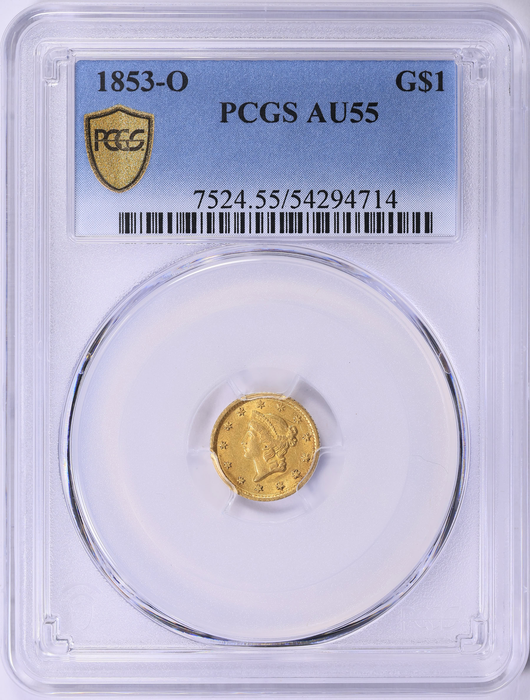 1853-O Liberty Gold Dollar PCGS AU-55 (Item 2009414) | GreatCollections ...