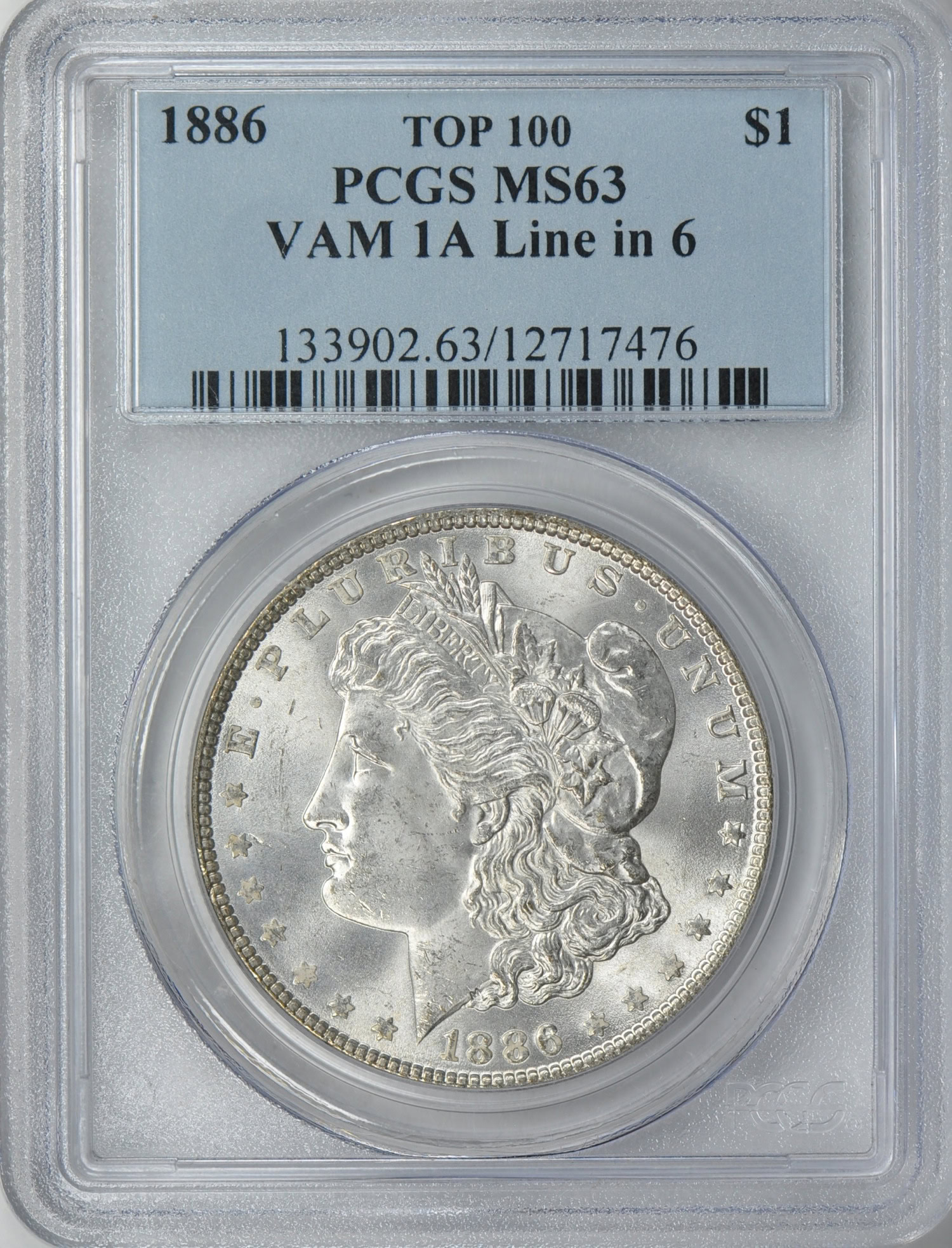 1886 Morgan Silver Dollar VAM-1A Line in 6 Top 100 PCGS MS-63 (Item 200993) | GreatCollections ...