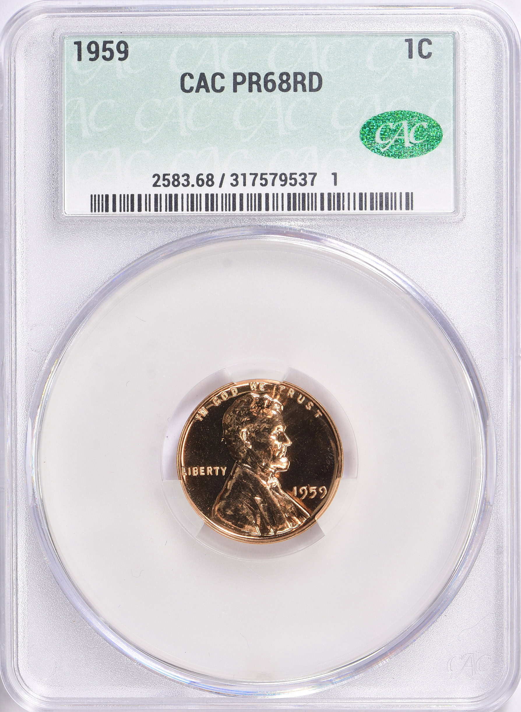 1959 Lincoln Cent CACG Proof-68 RD (Item 2009962) | GreatCollections ...