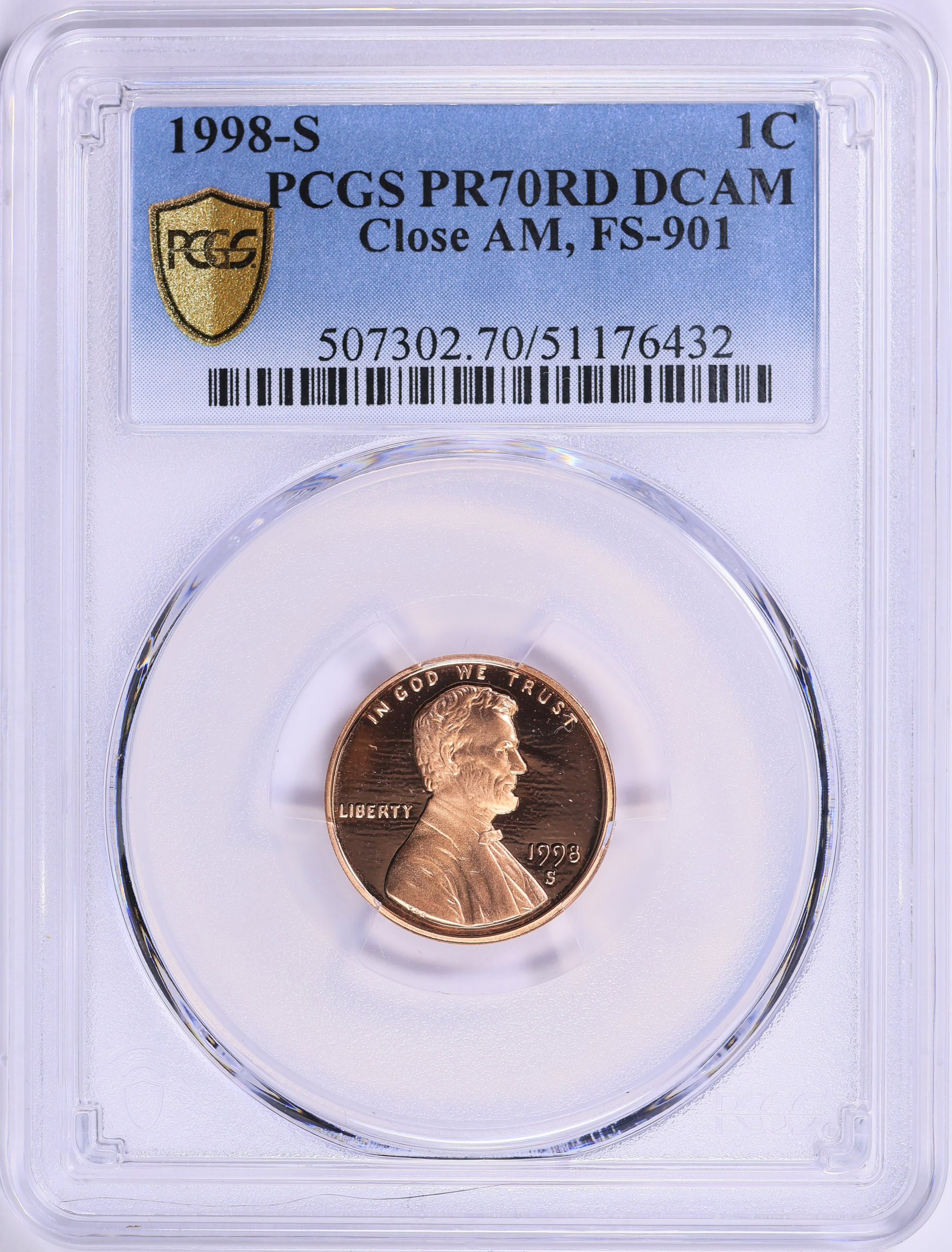 1998-S Lincoln Cent Close AM FS-901 PCGS Proof-70 RD DCAM (Item 2010057 ...