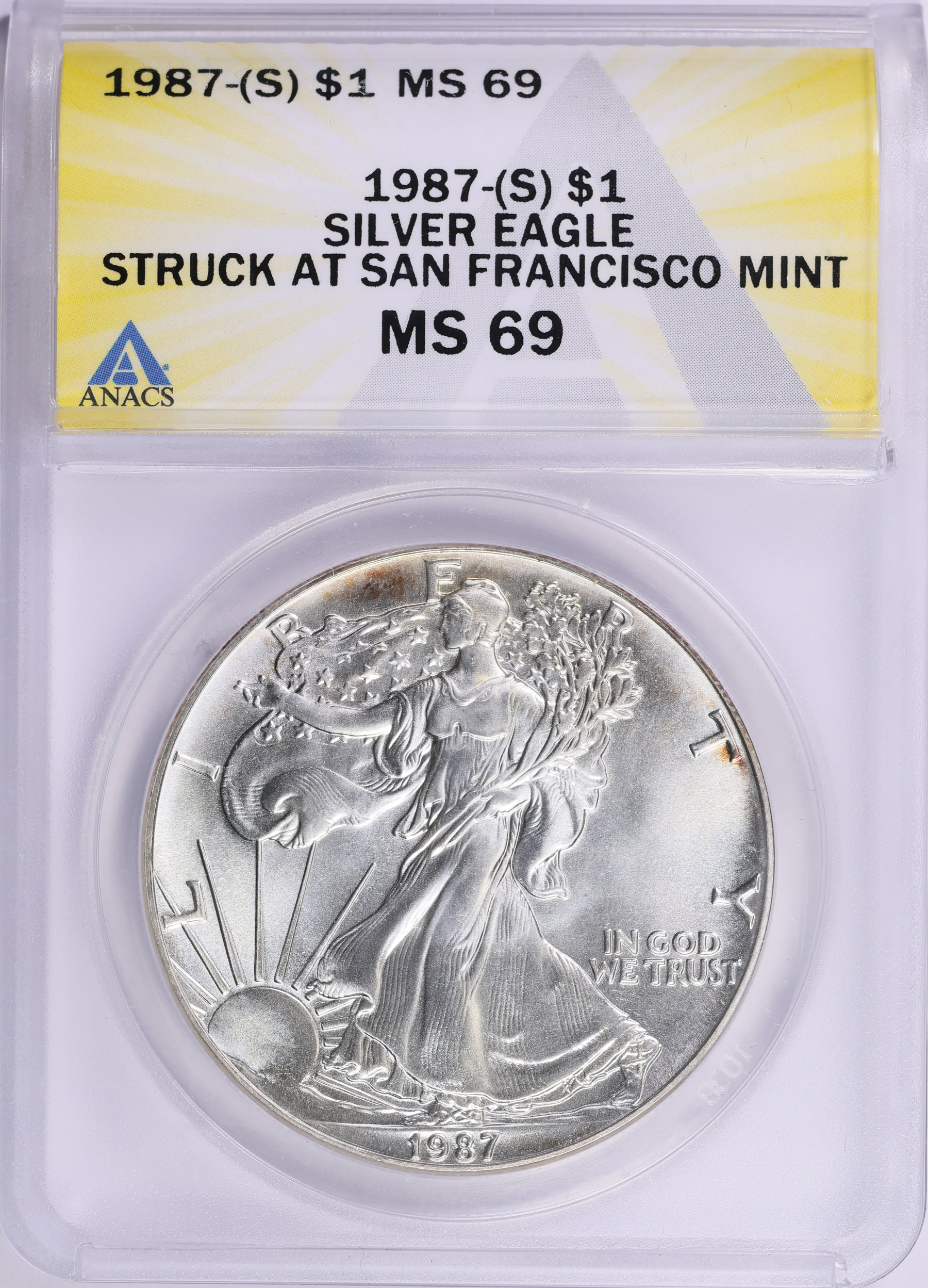 1987-(S) $1 Silver Eagle Struck at San Francisco ANACS MS-69 (Item ...