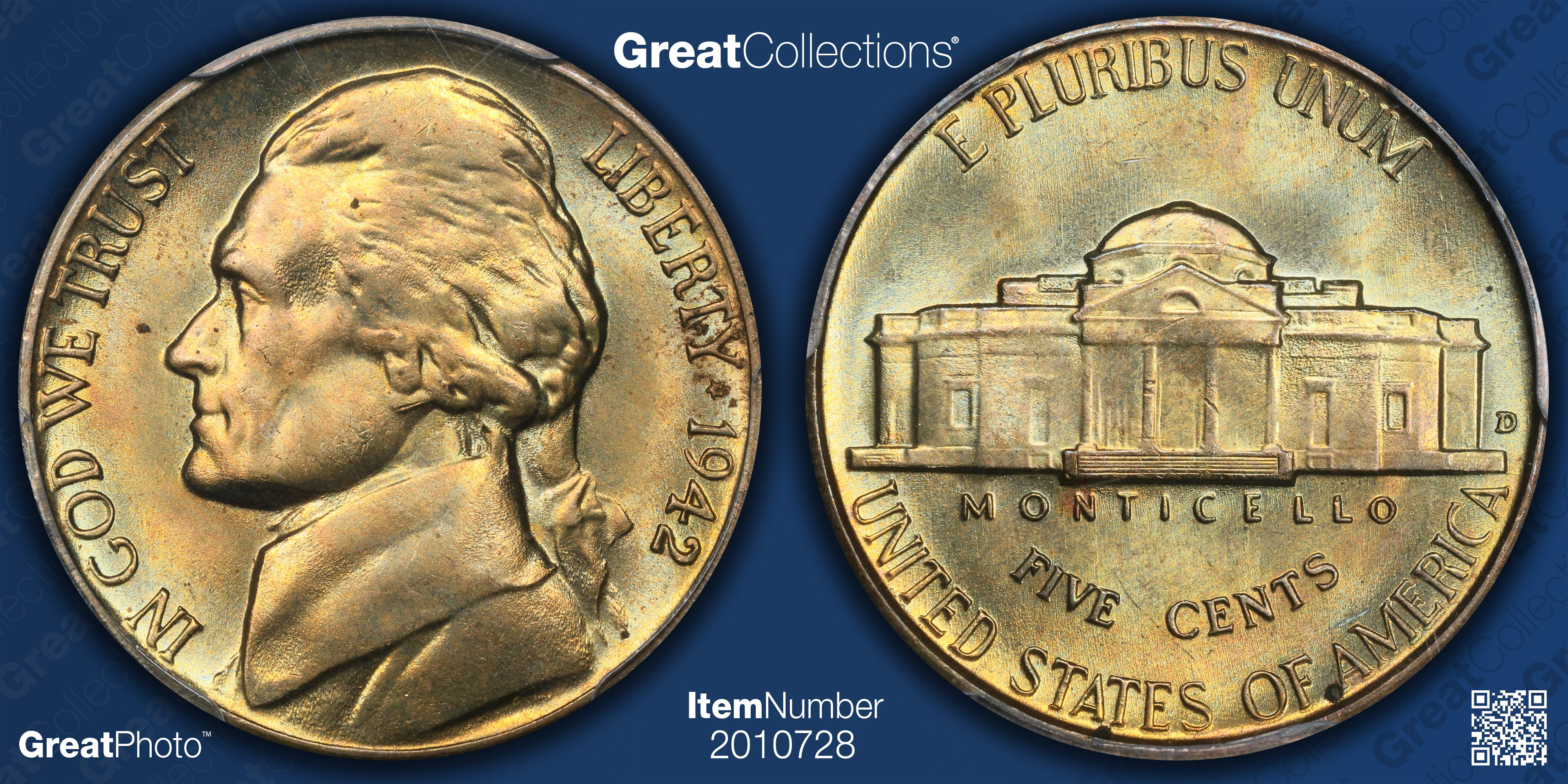 1942-D Jefferson Nickel Type 1 PCGS MS-66 FS (Toned) (Item 2010728 ...