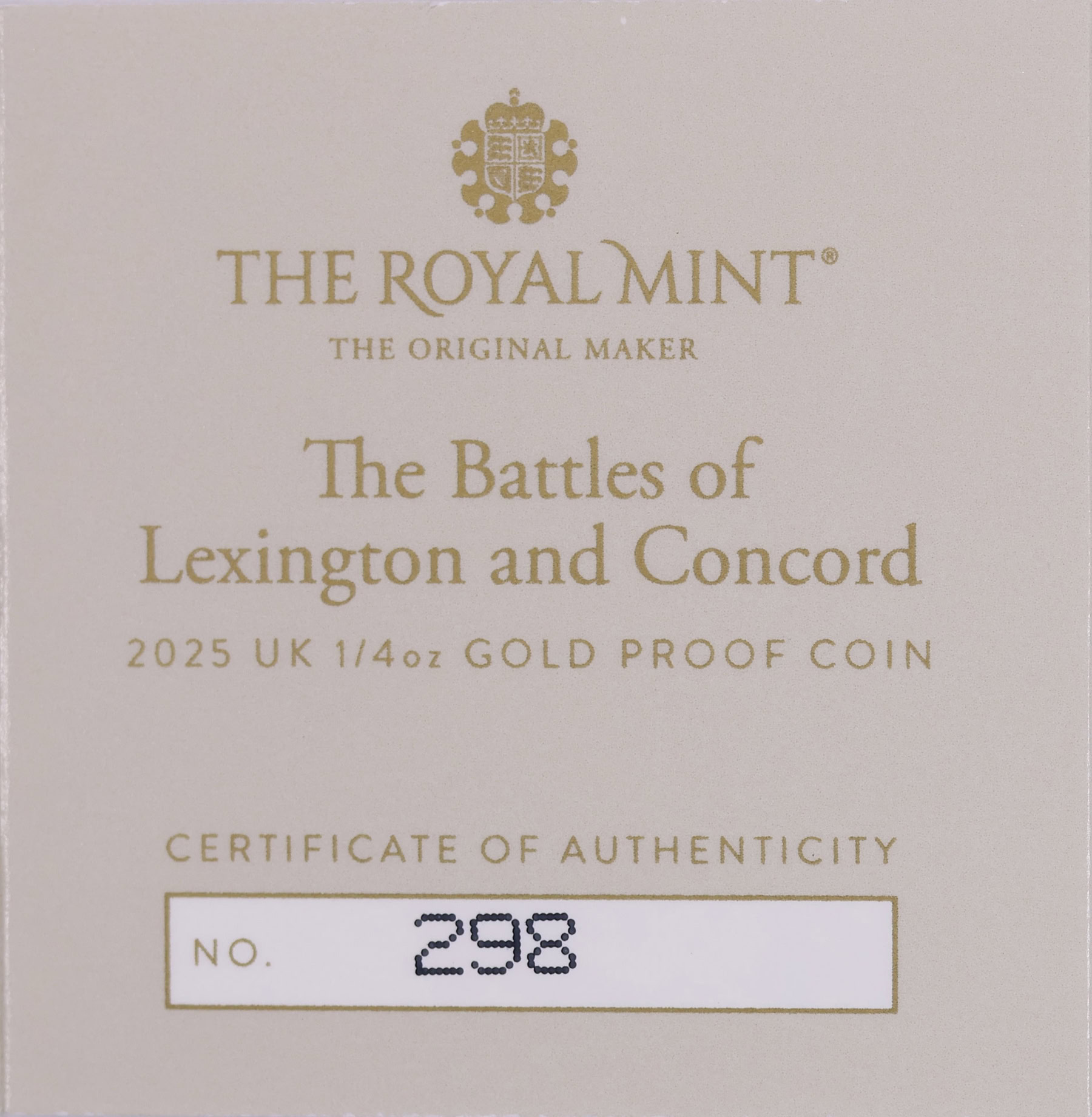 Great Britain 2025 Gold £25 Battles of Lexington and Concord 250th ...