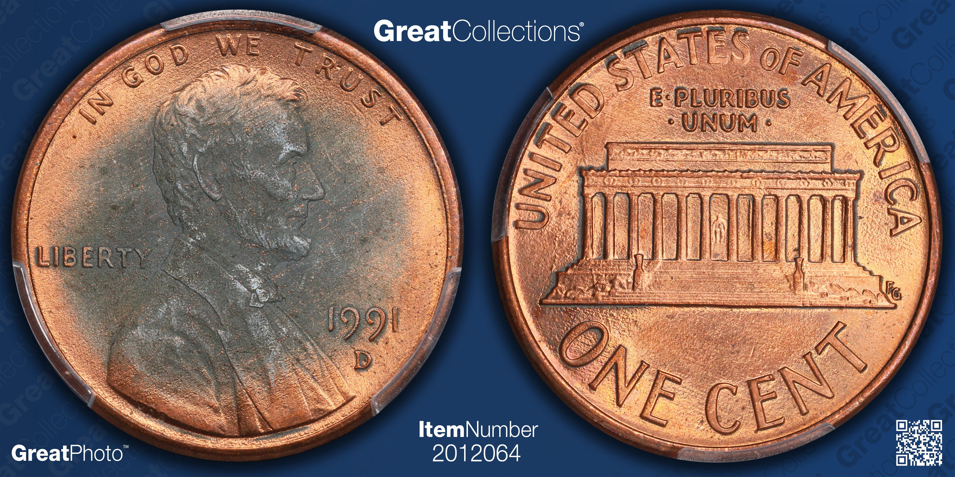 Mint Error 1991-D Lincoln Cent Partial Plating Obverse PCGS MS-65 RD ...