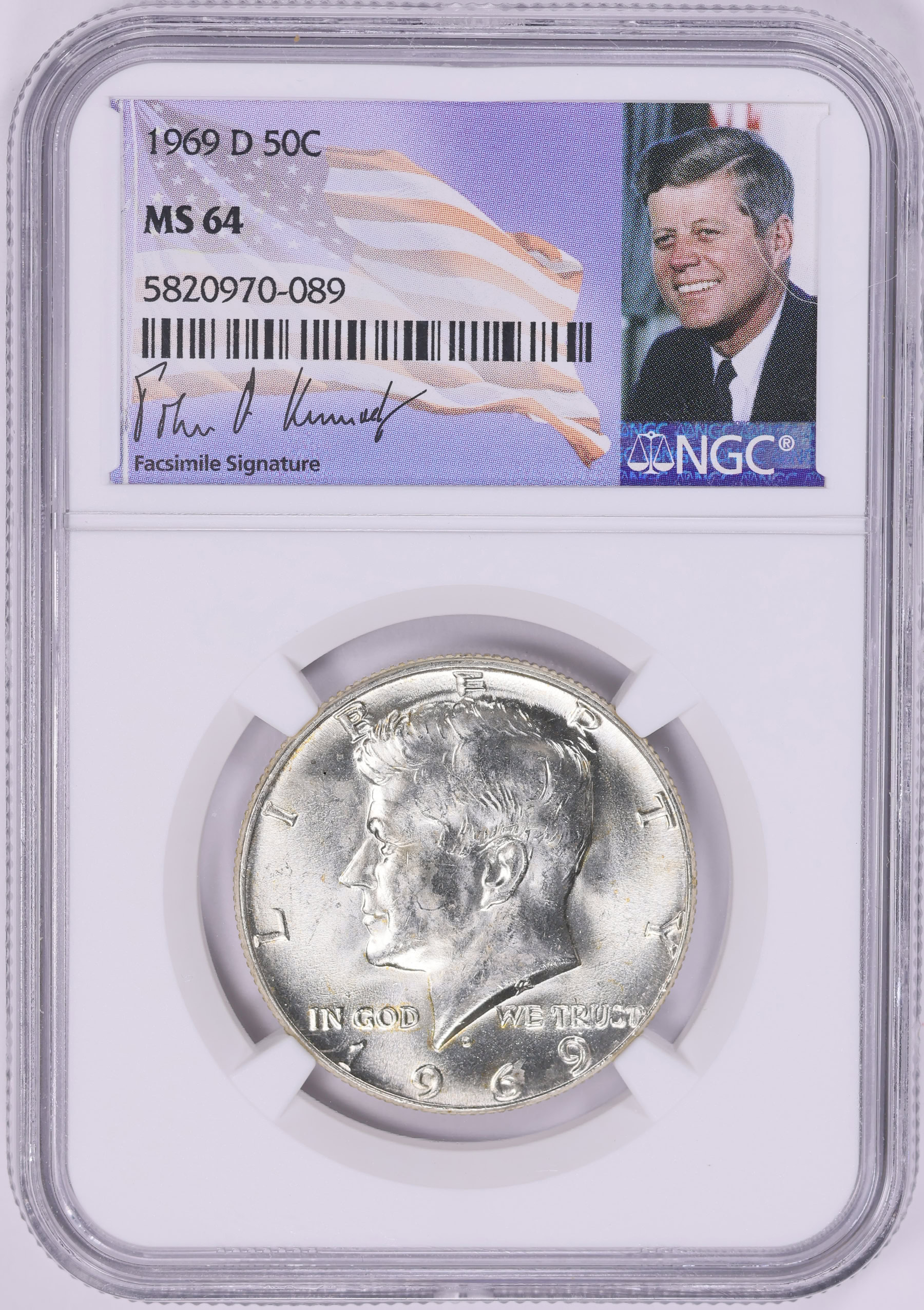 1969-D Kennedy Half Dollar NGC MS-64 (John F. Kennedy Facsimile ...