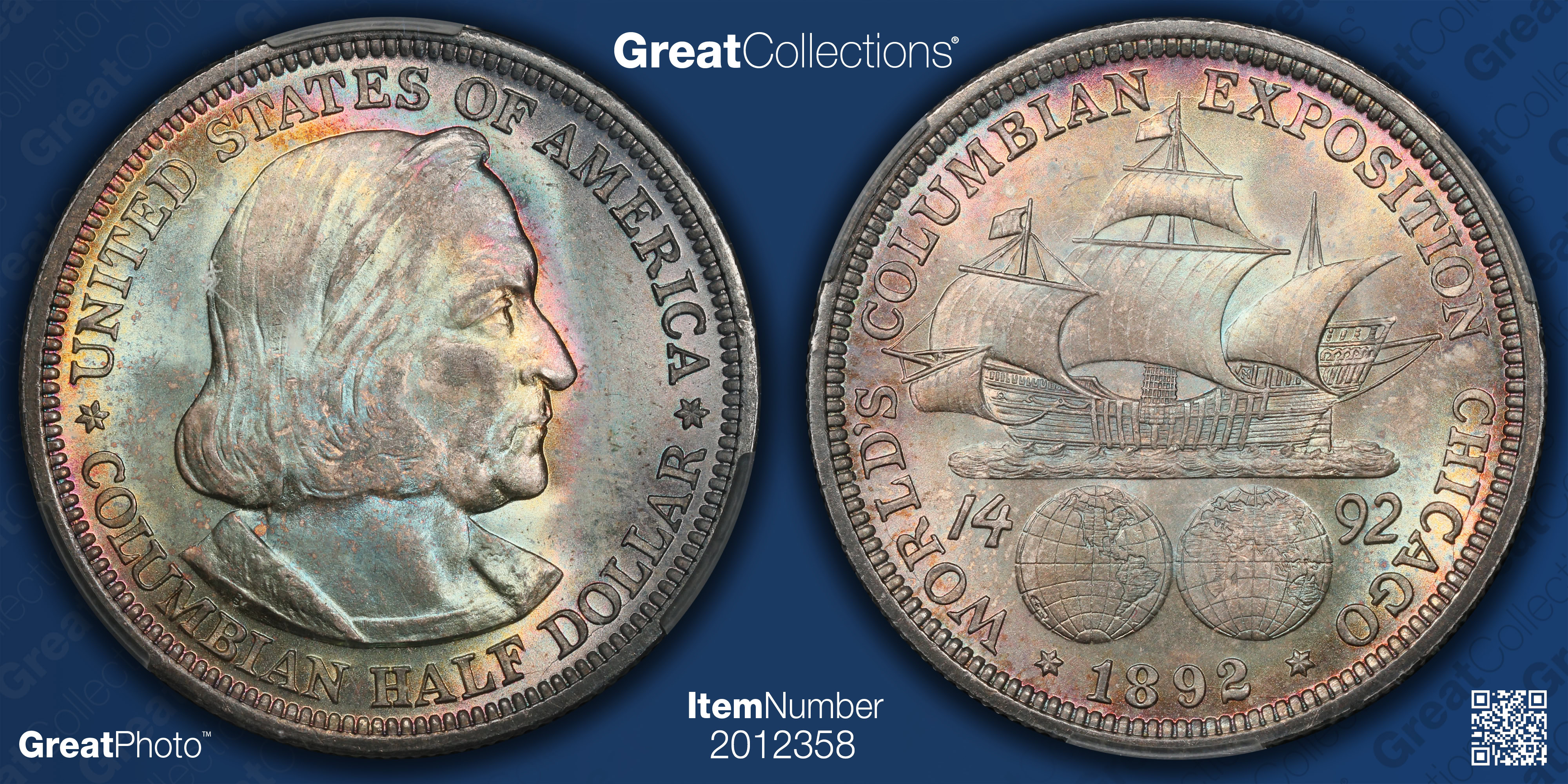 1892 World Columbian Exposition Half Dollar CACG MS-66+ (Toned) (Item ...