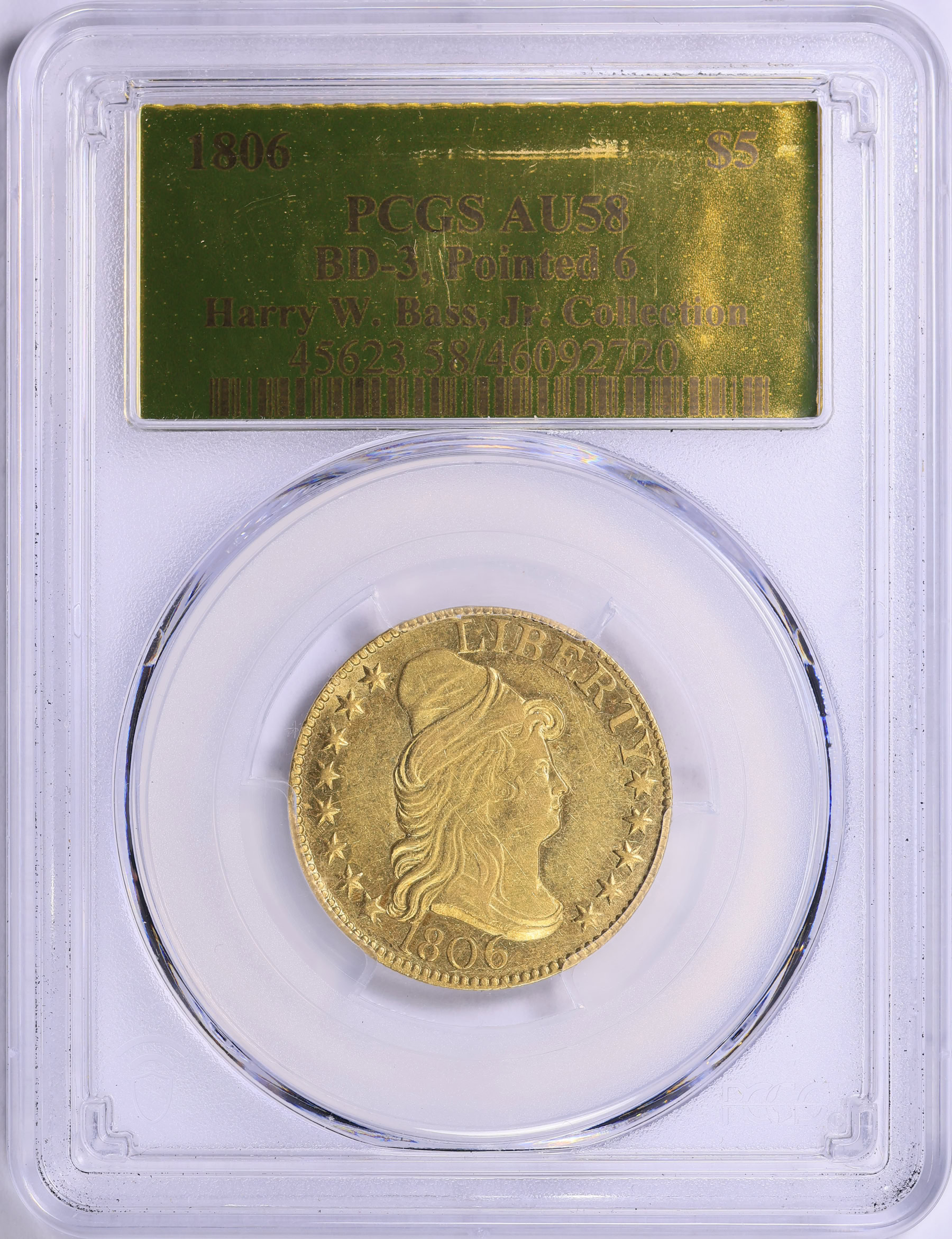 1806 Capped Bust Right Gold Half Eagle Pointed 6 BD-3 PCGS AU-58 (Gold ...